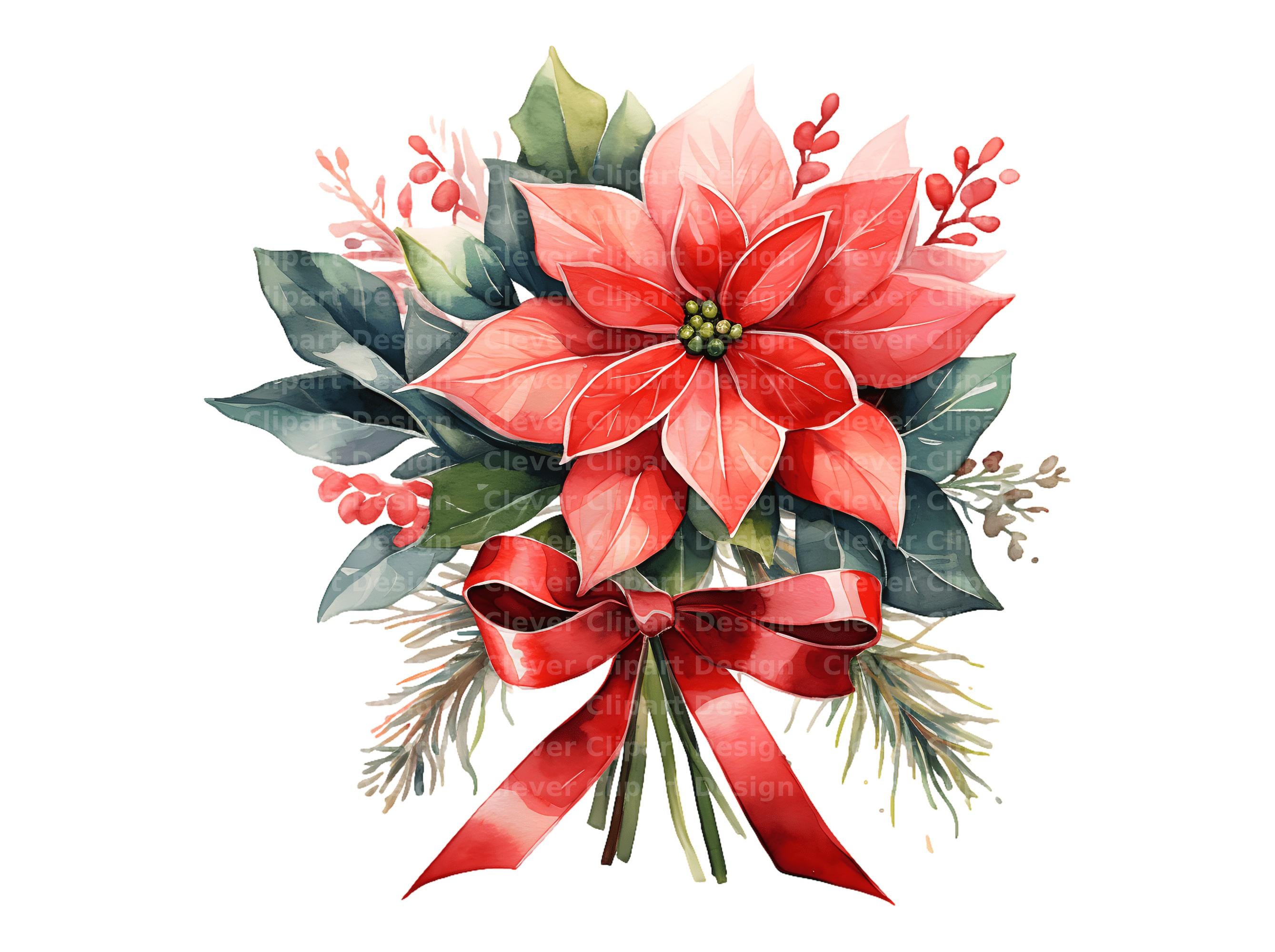 10 Christmas Poinsettia Clipart, Christmas Floral Clipart, Christmas ...