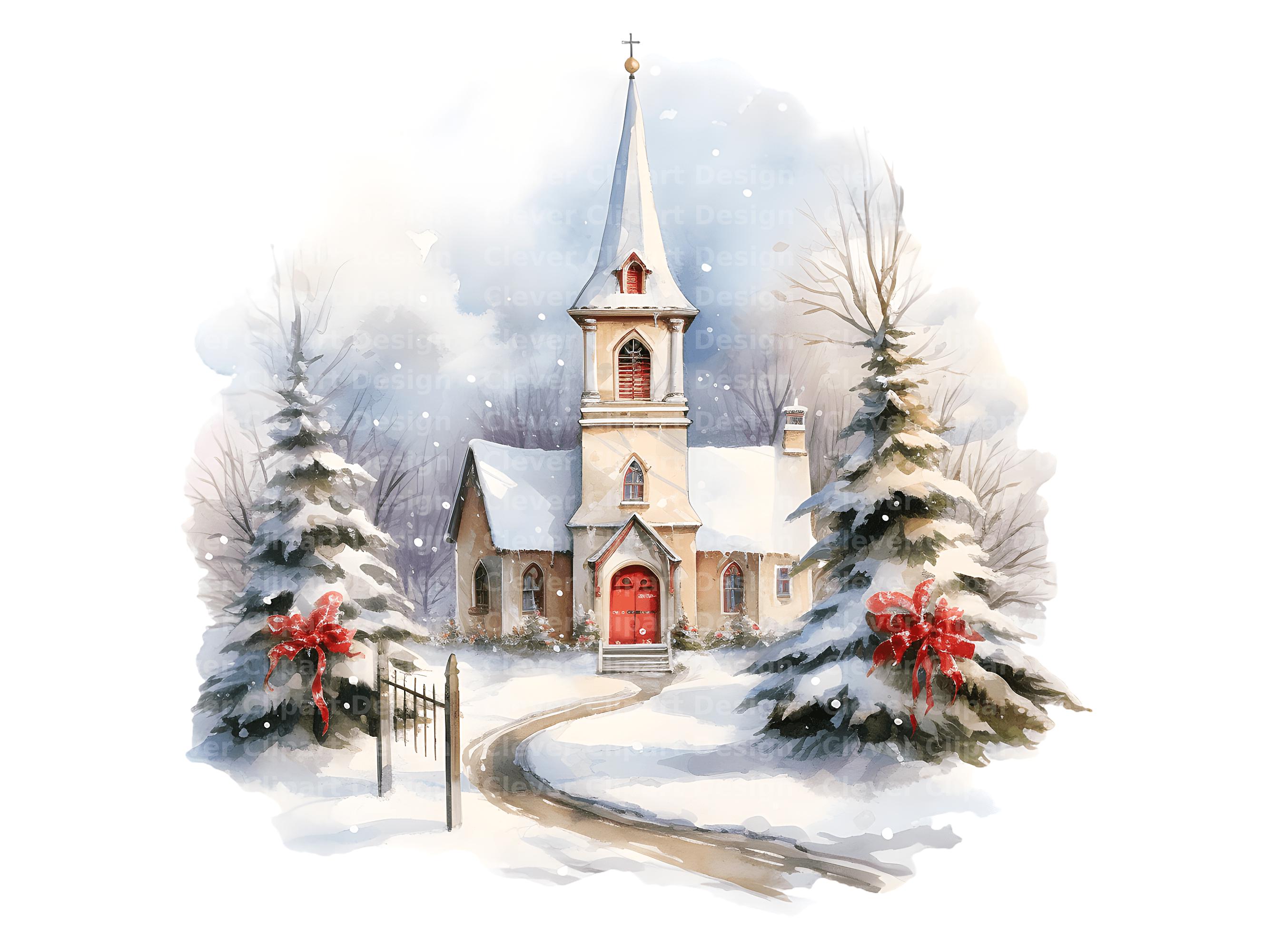 10 Christmas Church Clipart, Christmas Card, Winter Church Clipart ...