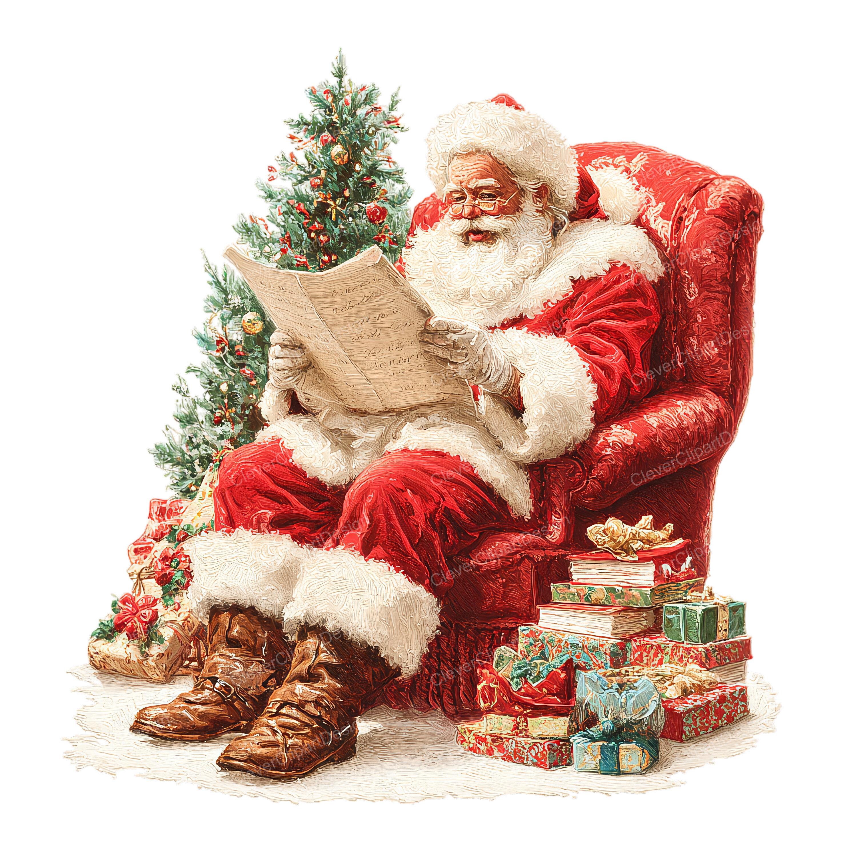 10 Santa Reading Letters Clipart - Vintage Christmas Scene (PNG/JPG ...