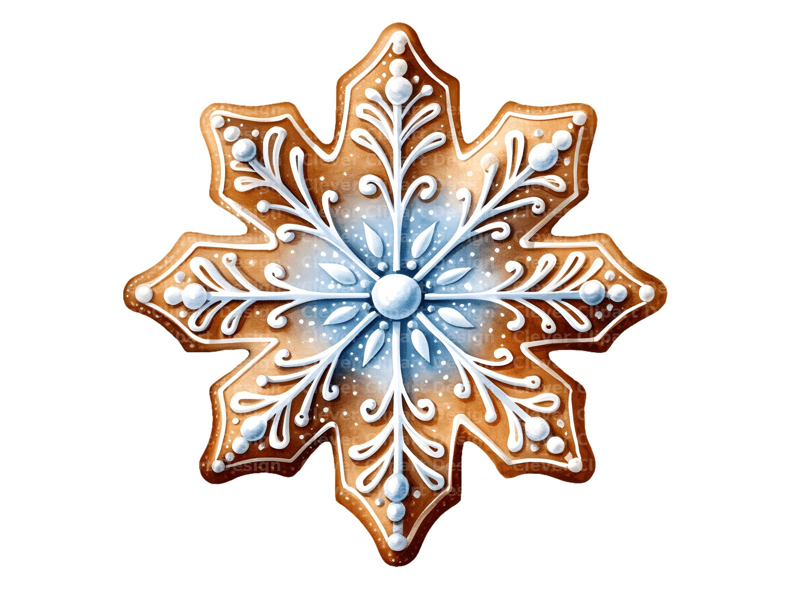 10 Snowflake Cookie Clipart - Watercolor Gingerbread Snowflakes (PNG ...