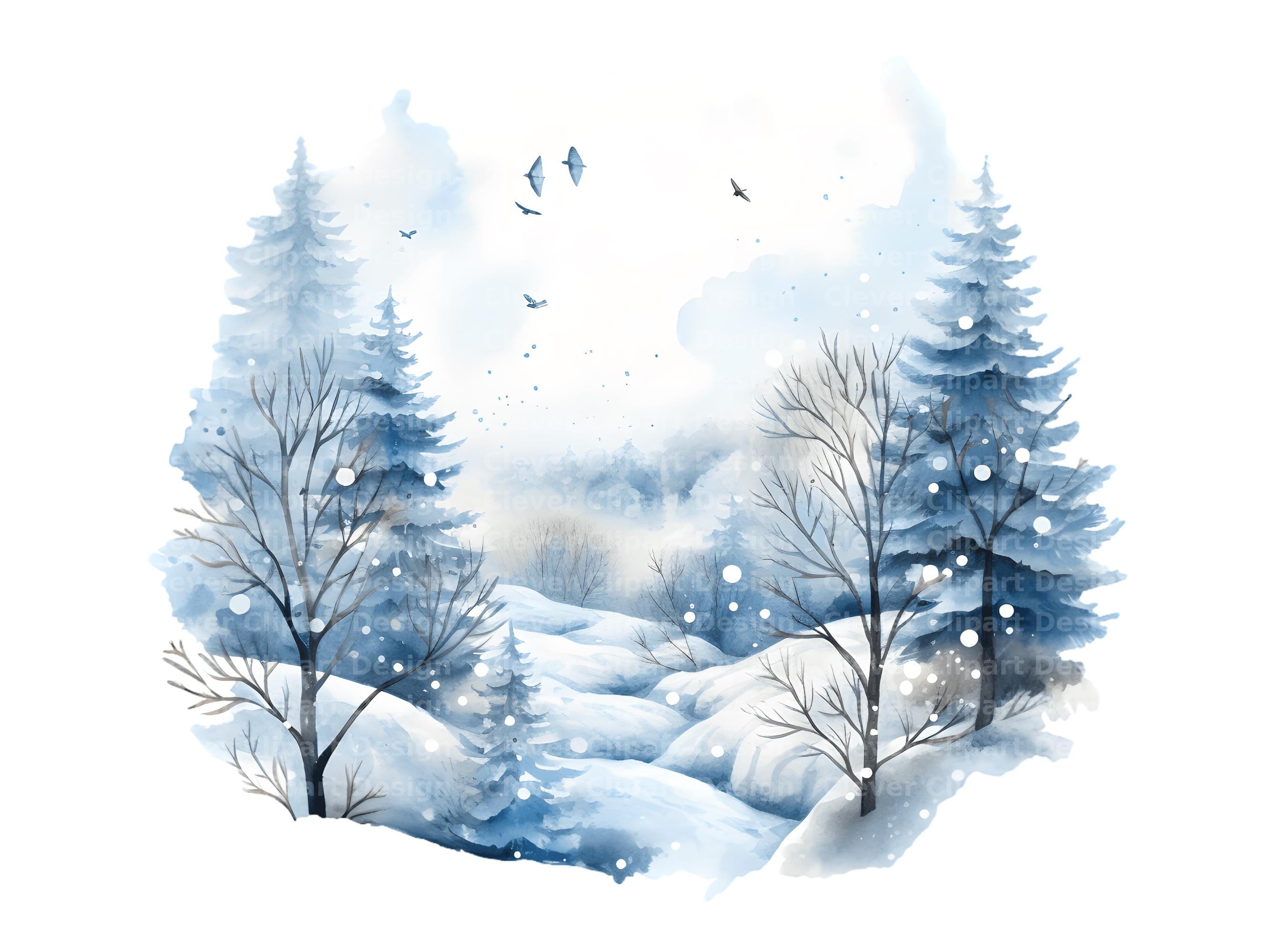 10 Winter Trees Clipart, Winter Forest PNG, Winter Forest Scene, Winter ...