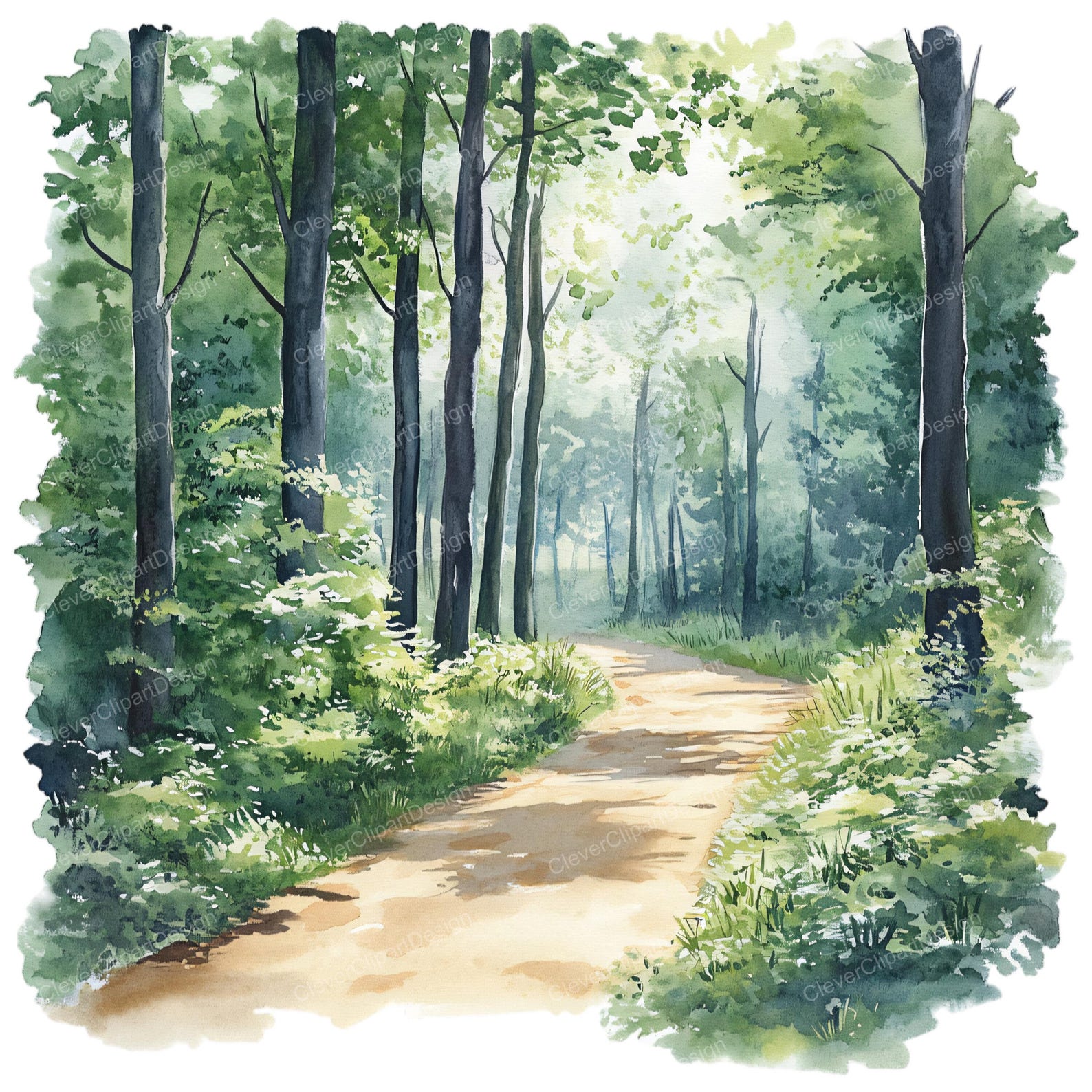10 Forest Clipart - Watercolor Forest Trail, Woodland Path Picture (PNG ...