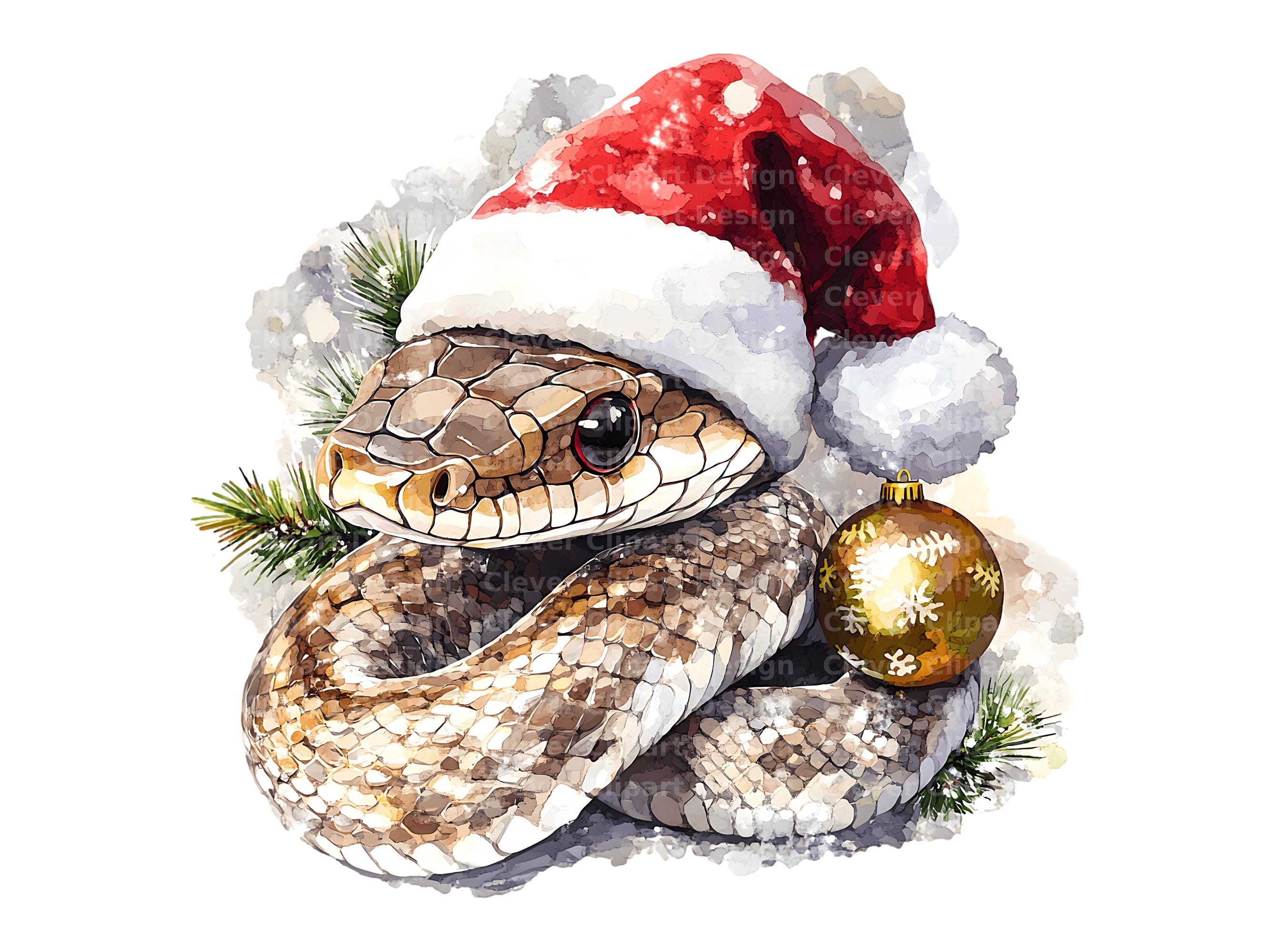 10 Christmas Snake Clipart, Snake Christmas Card Art, Snake in Santa ...