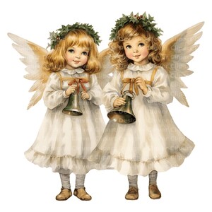 10 Christmas Angels Clipart, Angels With Bells, Christmas Card Art ...