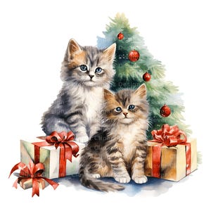 10 Christmas Cat Clipart - Watercolor Kittens Family PNG Bundle - Etsy