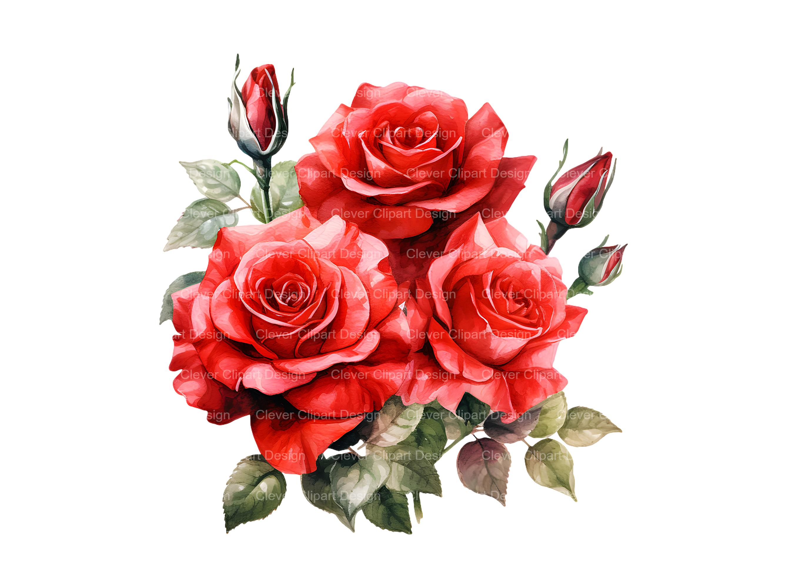 10 Red Roses Clipart, Floral Clipart, Roses Bouquet, Red Roses ...