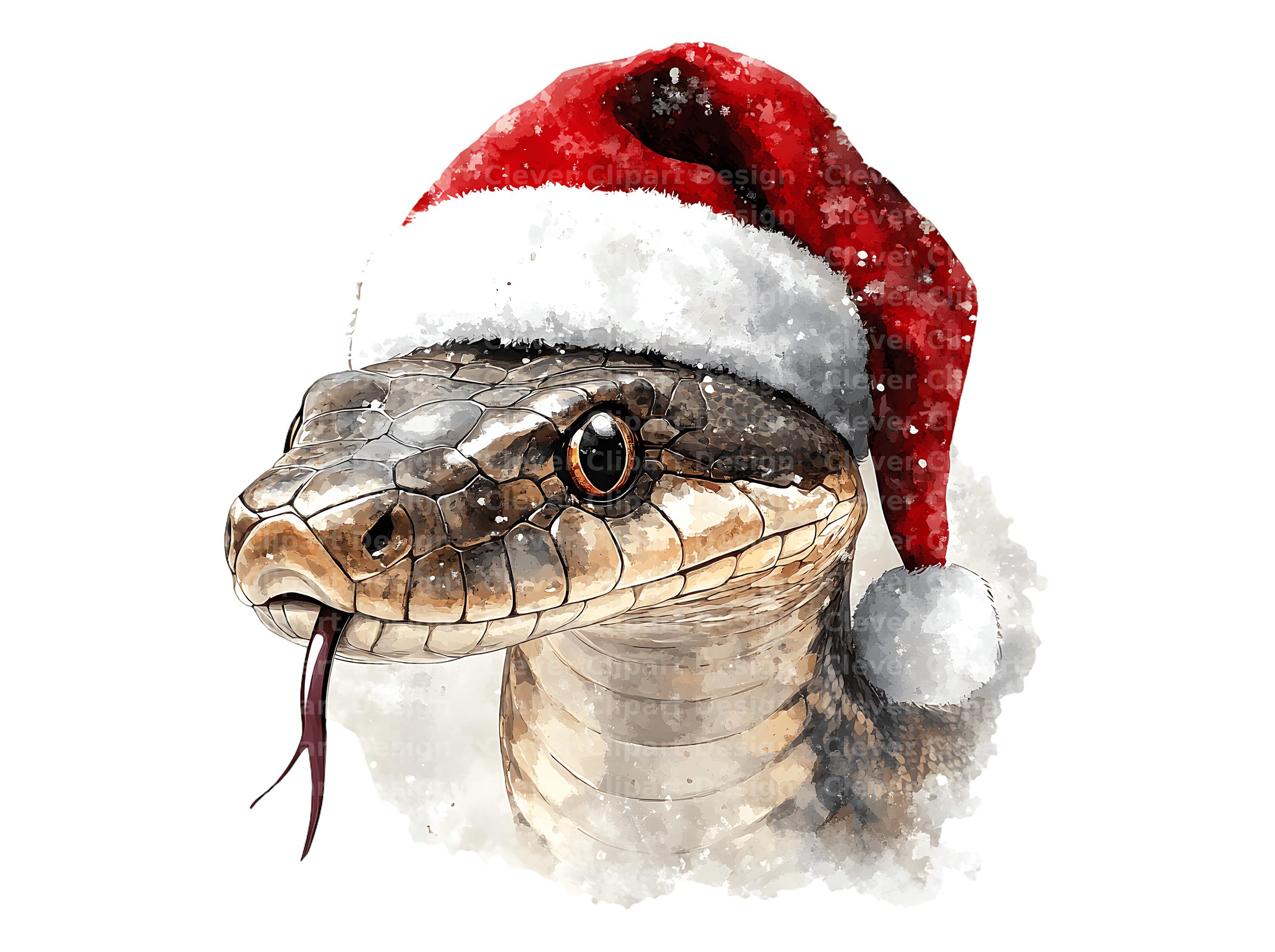 10 Christmas Snake Clipart, Snake Christmas Card Art, Snake in Santa ...