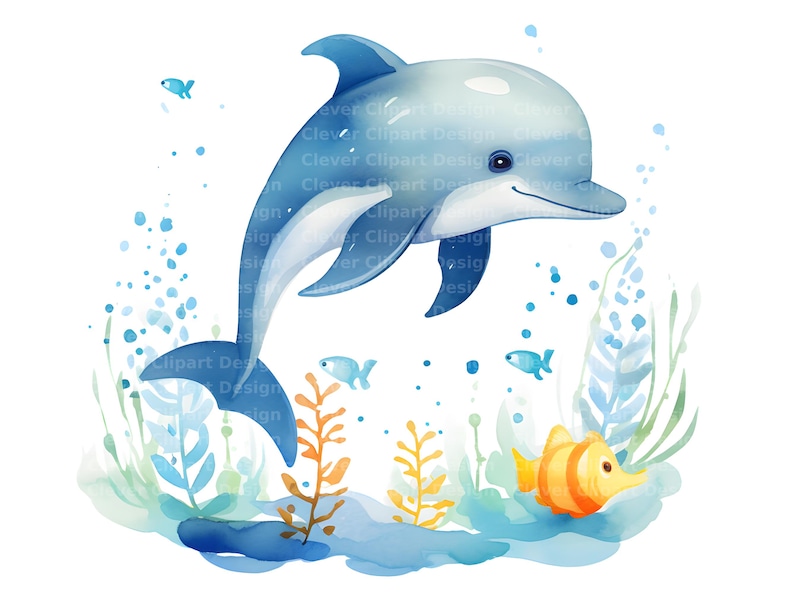 10 Dolphin Clipart - Watercolor Nursery Dolphins, Ocean Animals PNG ...
