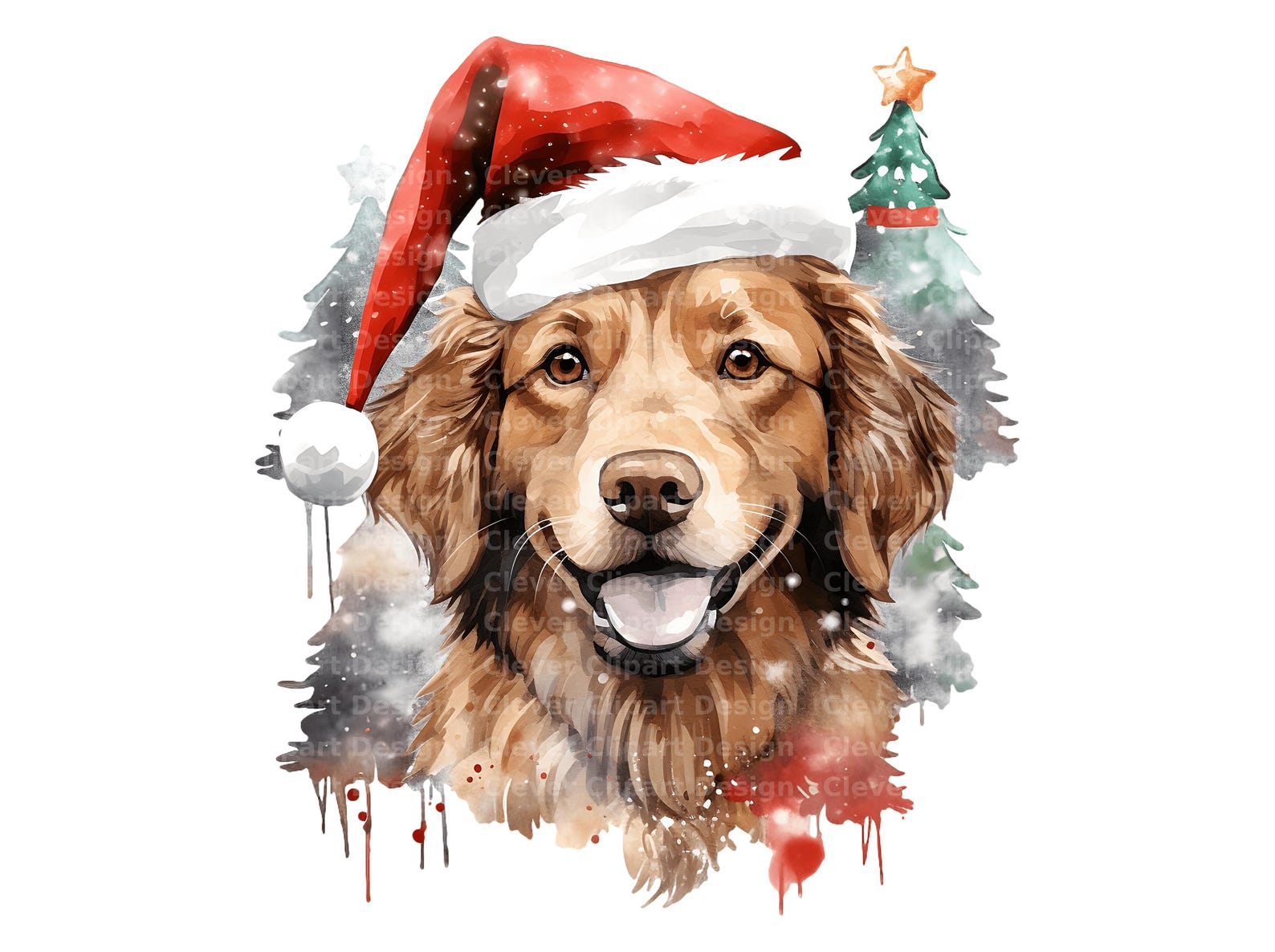 10 Christmas Dog Clipart, Christmas Card Art, Dog in Santa Hat ...