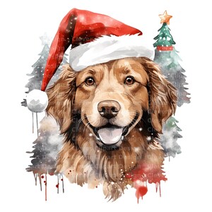 10 Christmas Dog Clipart - Watercolor Santa Hat Dog PNG Bundle - Etsy