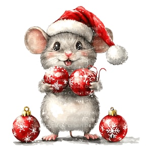 10 Christmas Mouse Clipart - Watercolor Holiday Mice PNG Bundle - Etsy