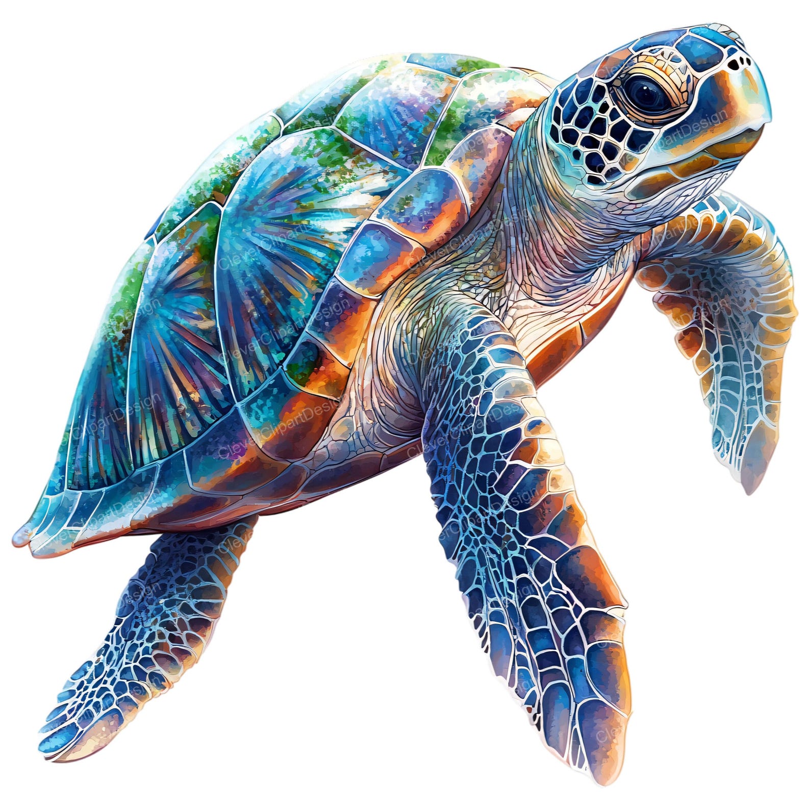 10 Watercolor Sea Turtle Clipart - Marine Life, Ocean Animal Art (PNG ...