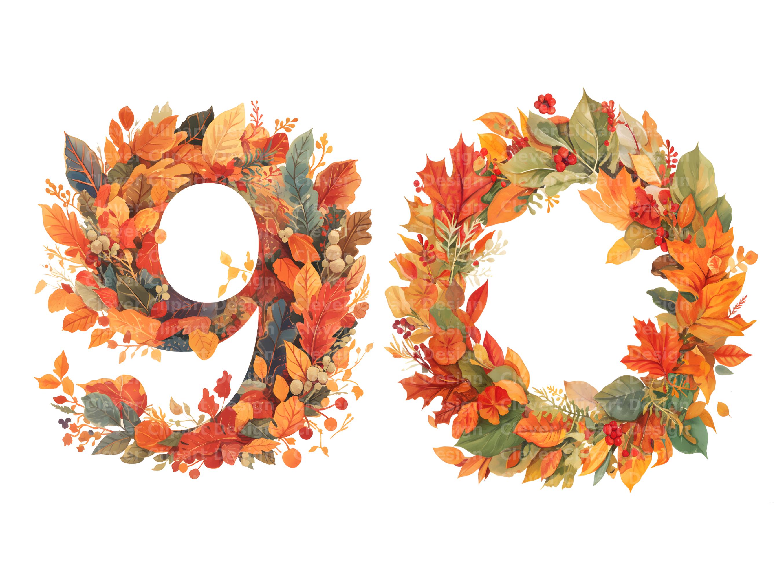 Fall Digits Clipart, Leaf Numbers PNG, Autumn Numbers, Leaf Digits PNG ...
