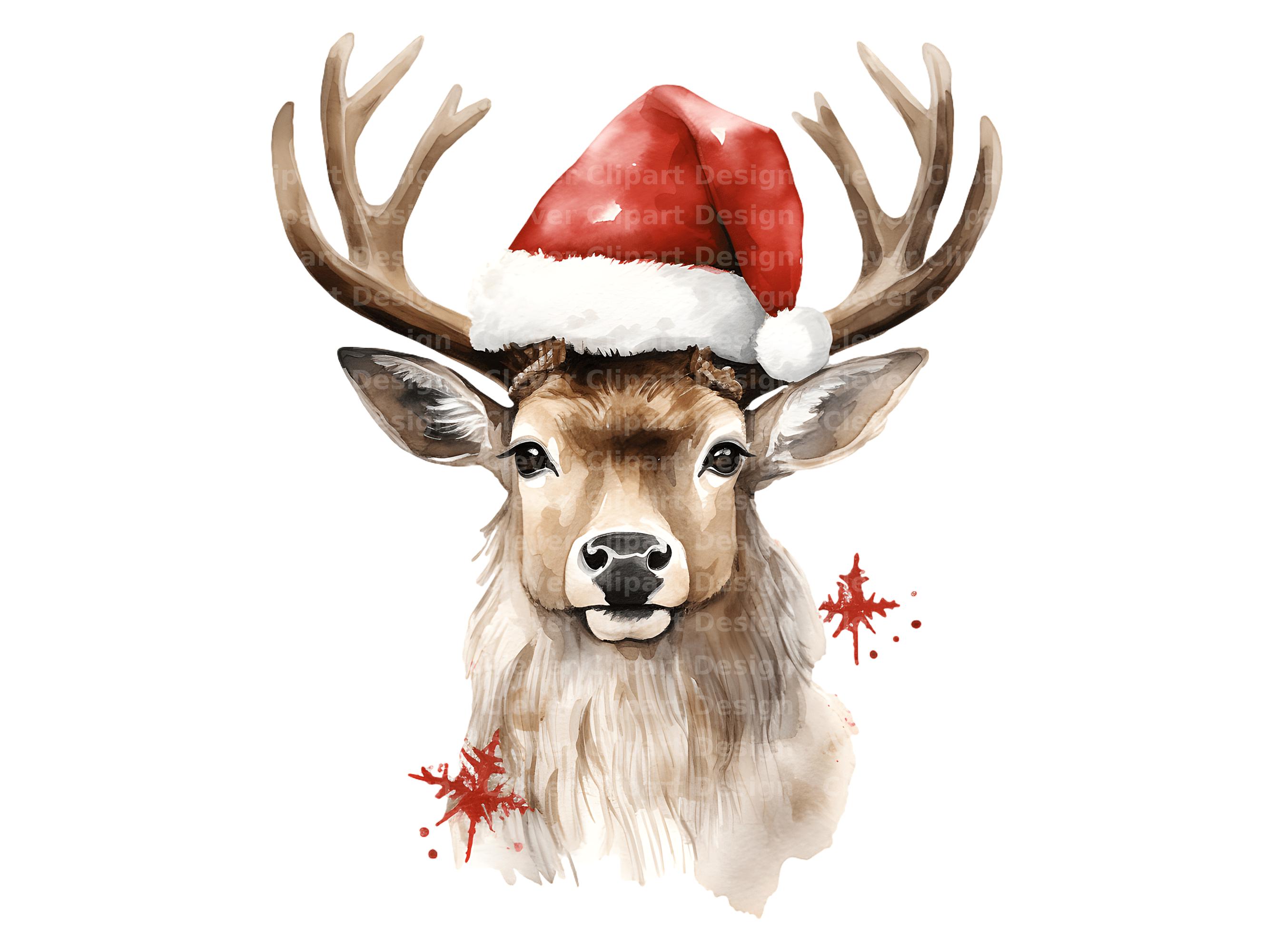 10 Christmas Deer Clipart, Deer With Santa Hat, Raindeer Clipart ...