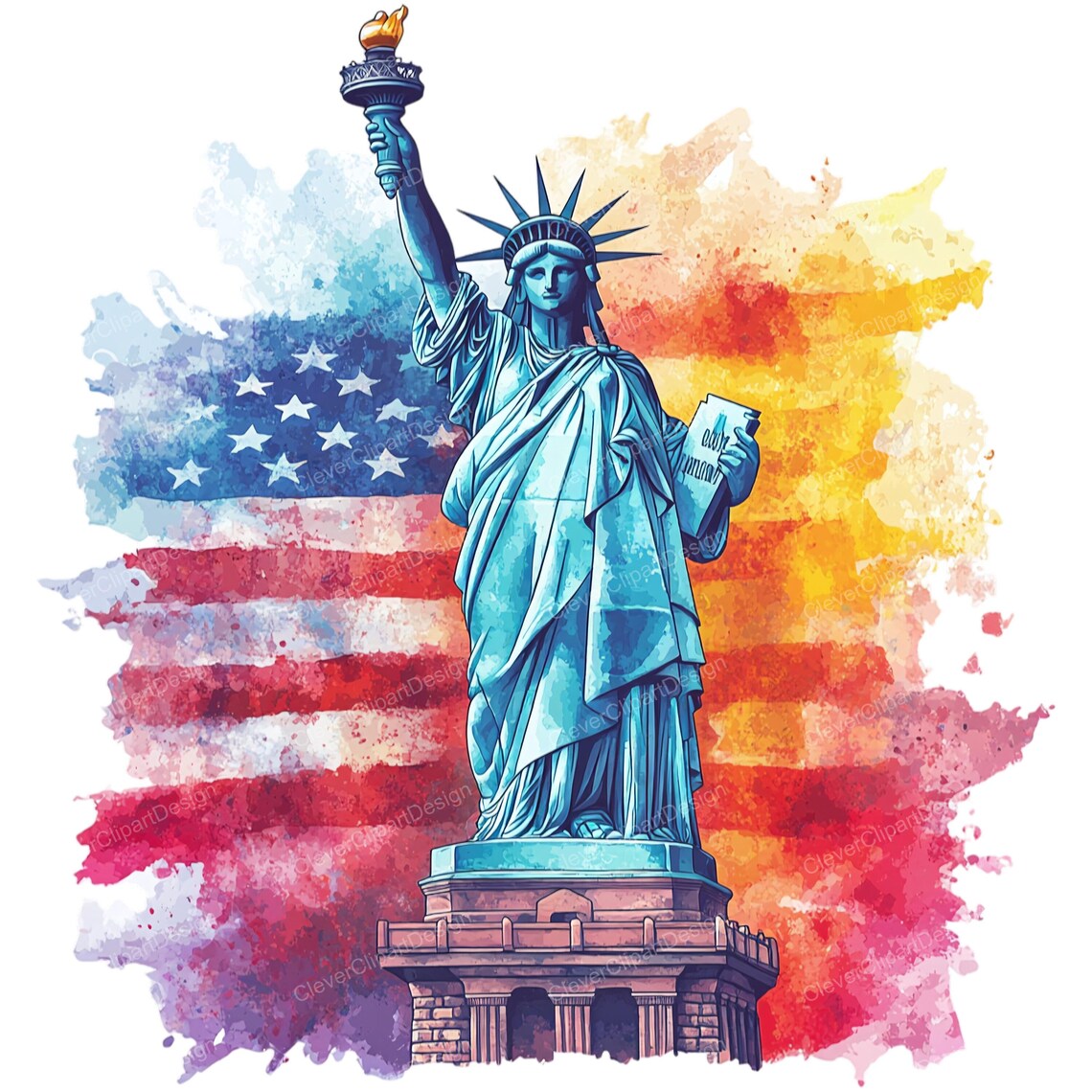 10 Statue of Liberty Clipart - Watercolor USA Flag, Patriotic Art (JPG ...