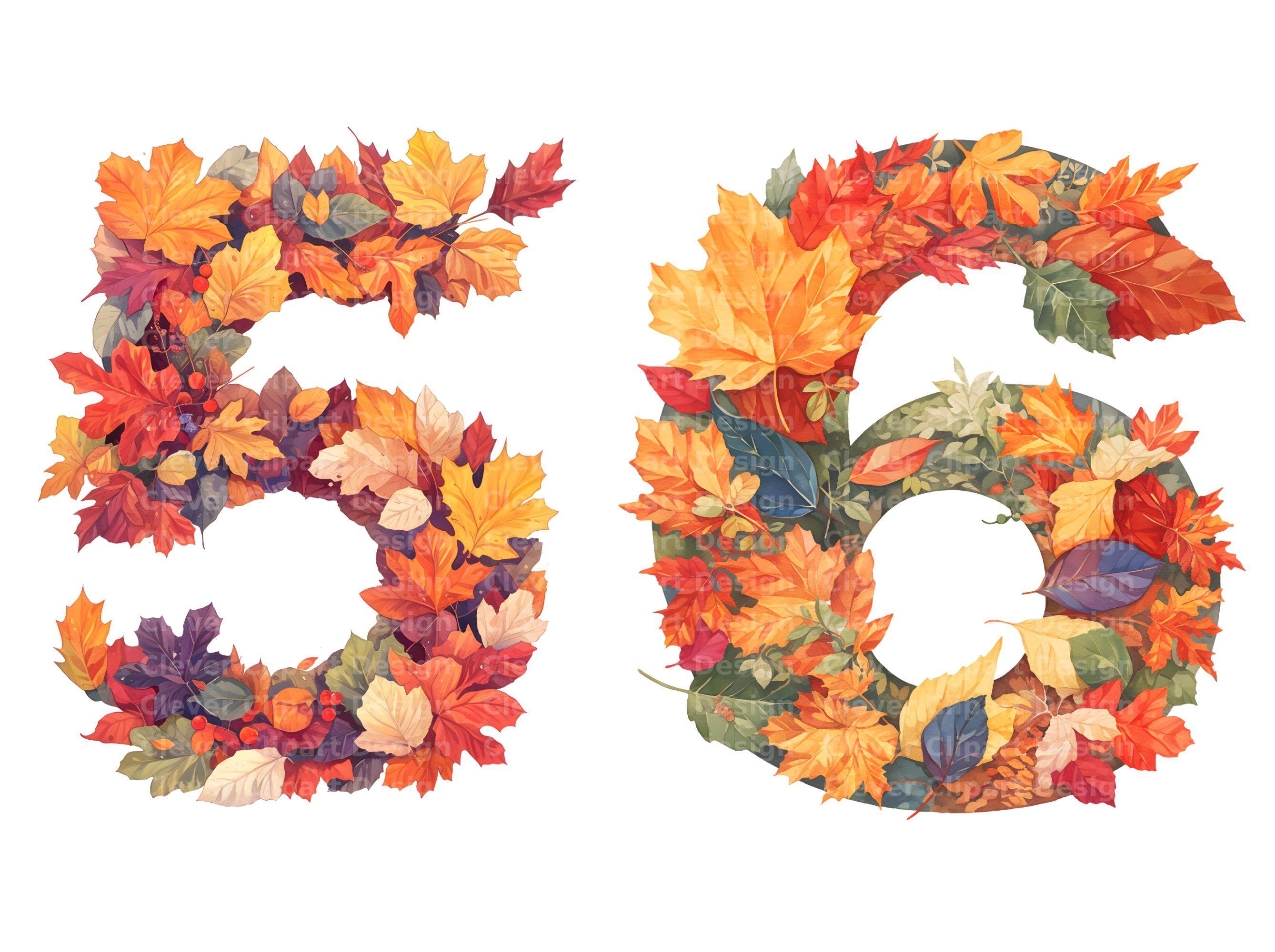 Fall Digits Clipart, Leaf Numbers PNG, Autumn Numbers, Leaf Digits PNG ...