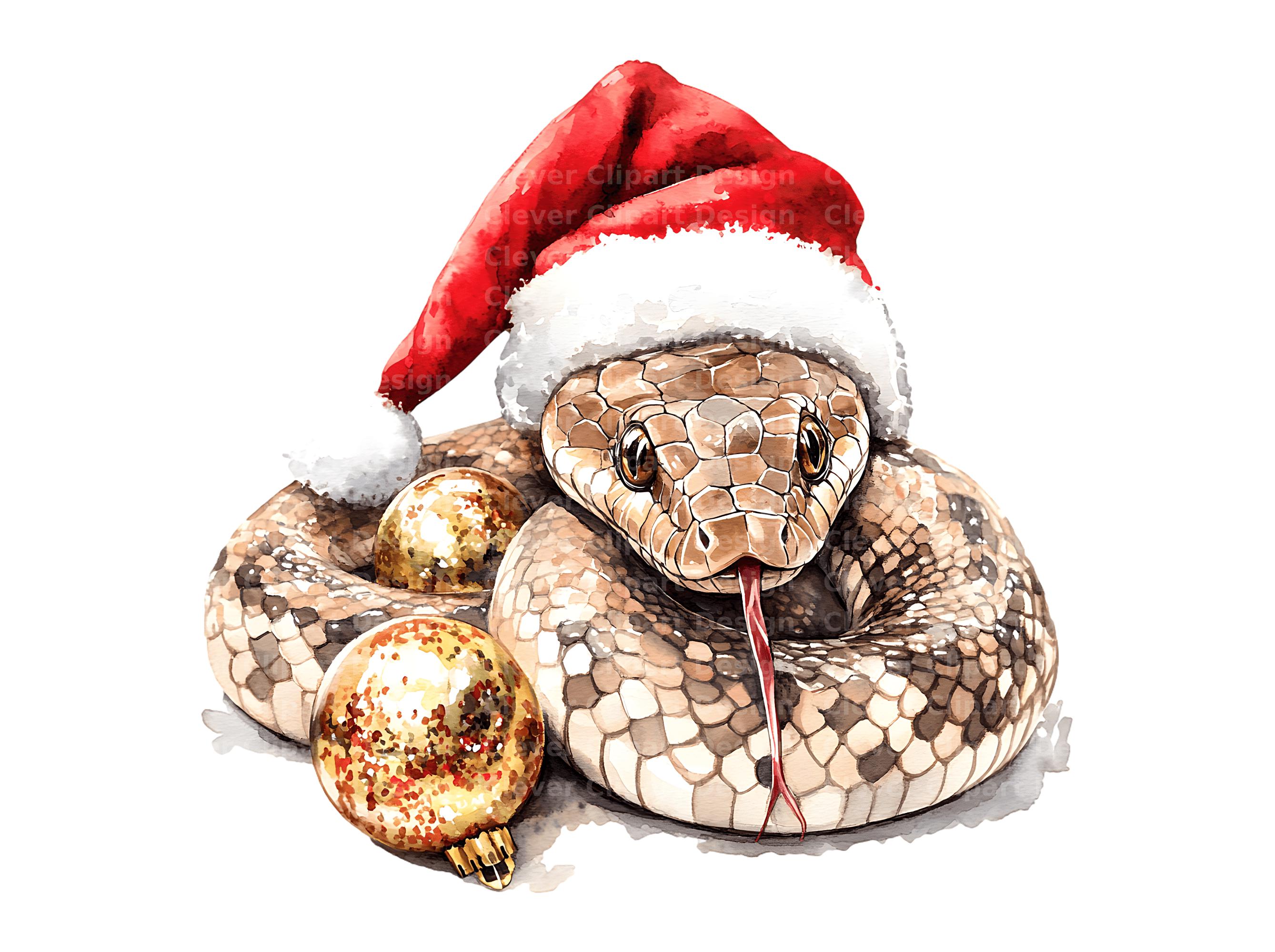 10 Christmas Snake Clipart, Snake Christmas Card Art, Snake in Santa ...