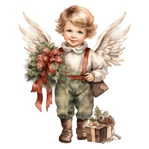 10 Angel Boy Clipart - Watercolor Christmas Angel (PNG/JPG Digital ...