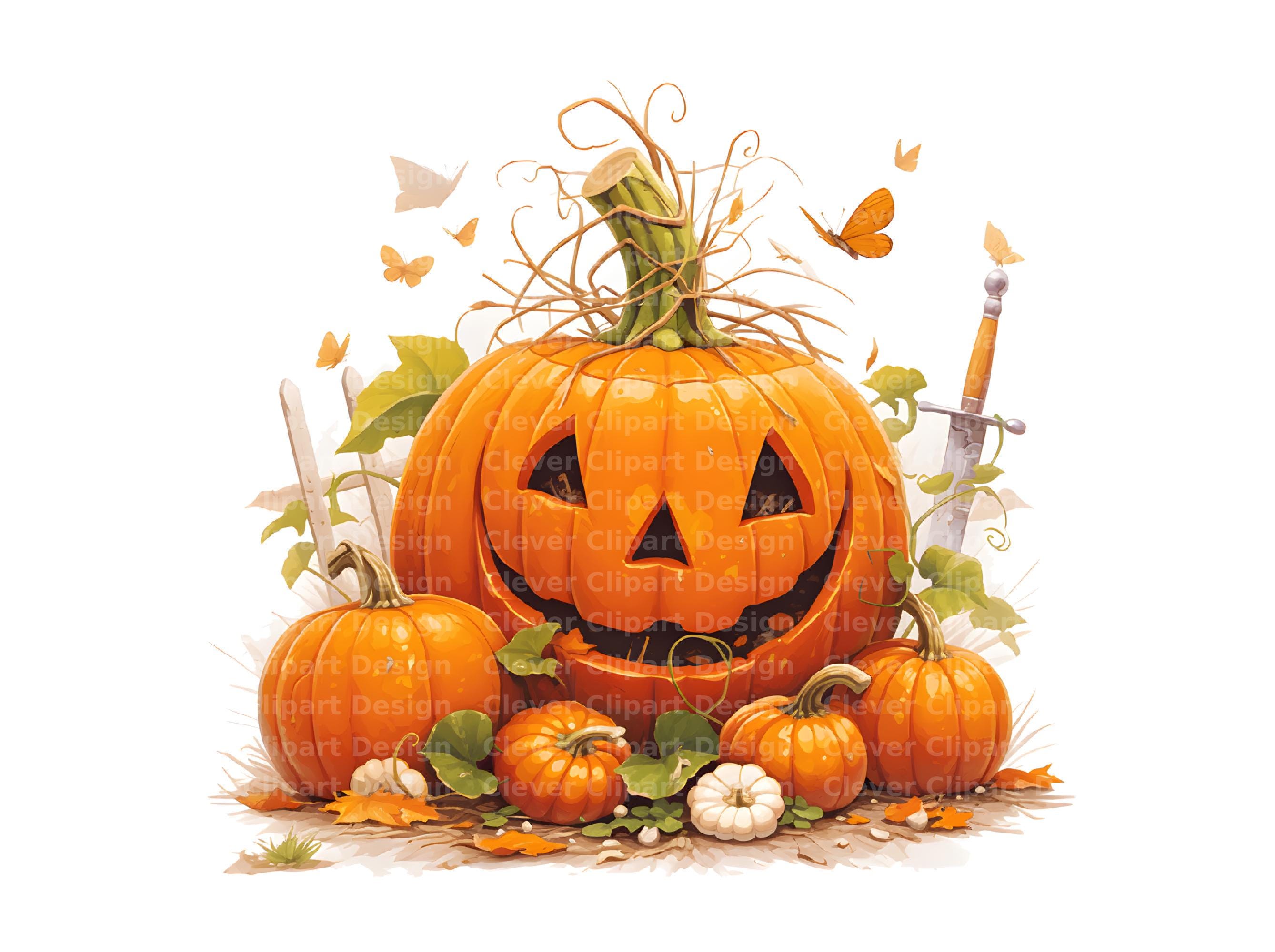 10 Fall Pumpkin Clipart - Watercolor Autumn Pumpkins, Halloween Decor ...