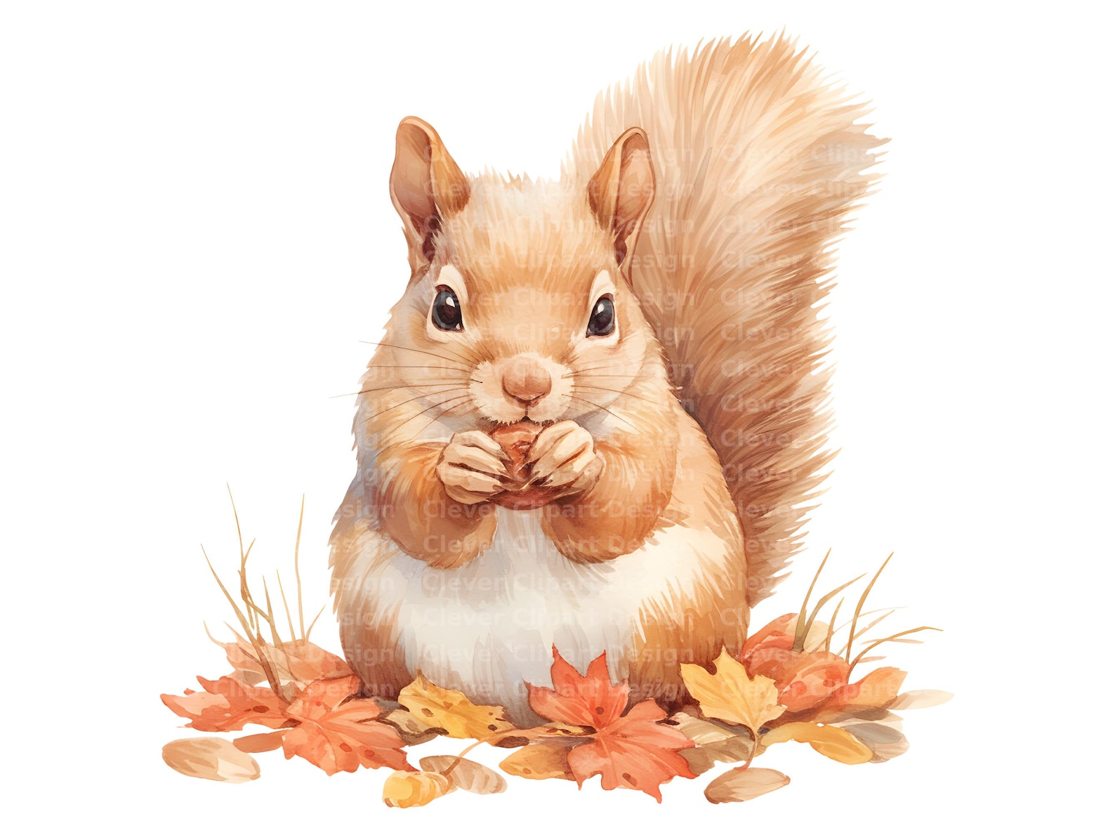 10 Autumn Squirrel Clipart, Fall Squirrel, Leaf, Printable Watercolor ...