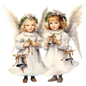 10 Christmas Angels Clipart, Angels With Bells, Christmas Card Art ...