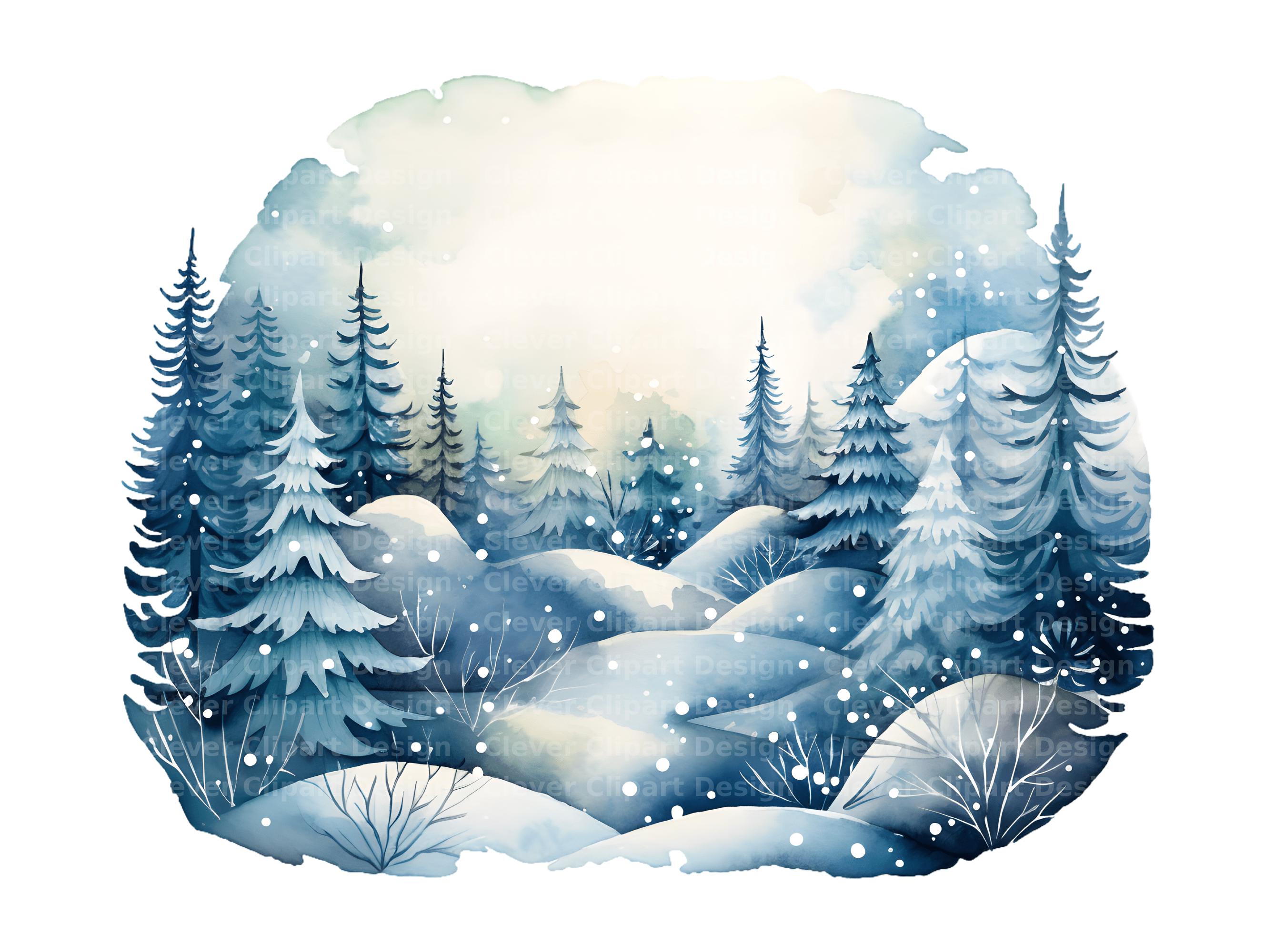 10 Winter Trees Clipart, Winter Forest PNG, Winter Forest Scene, Winter ...