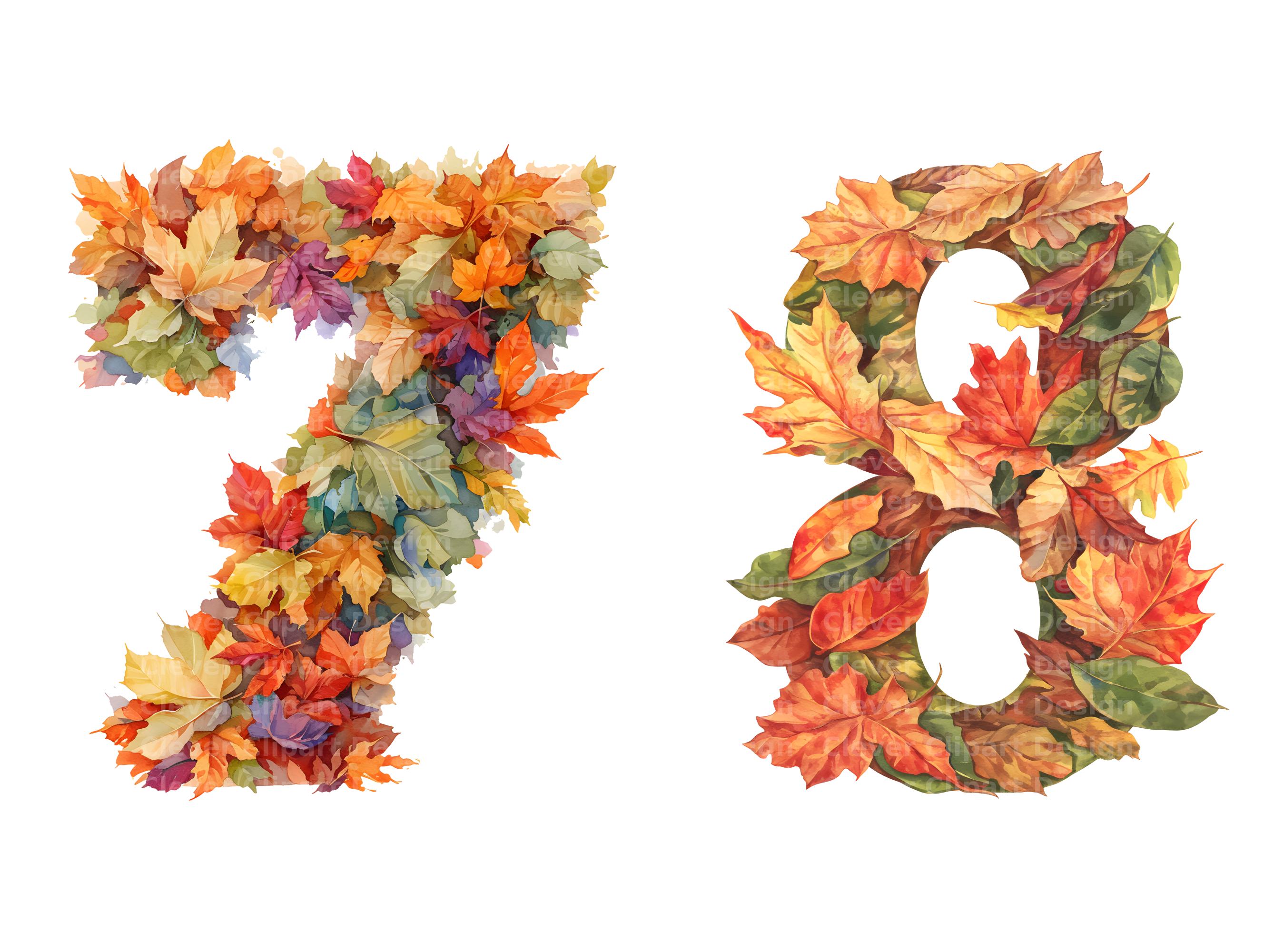 Fall Digits Clipart, Leaf Numbers PNG, Autumn Numbers, Leaf Digits PNG ...