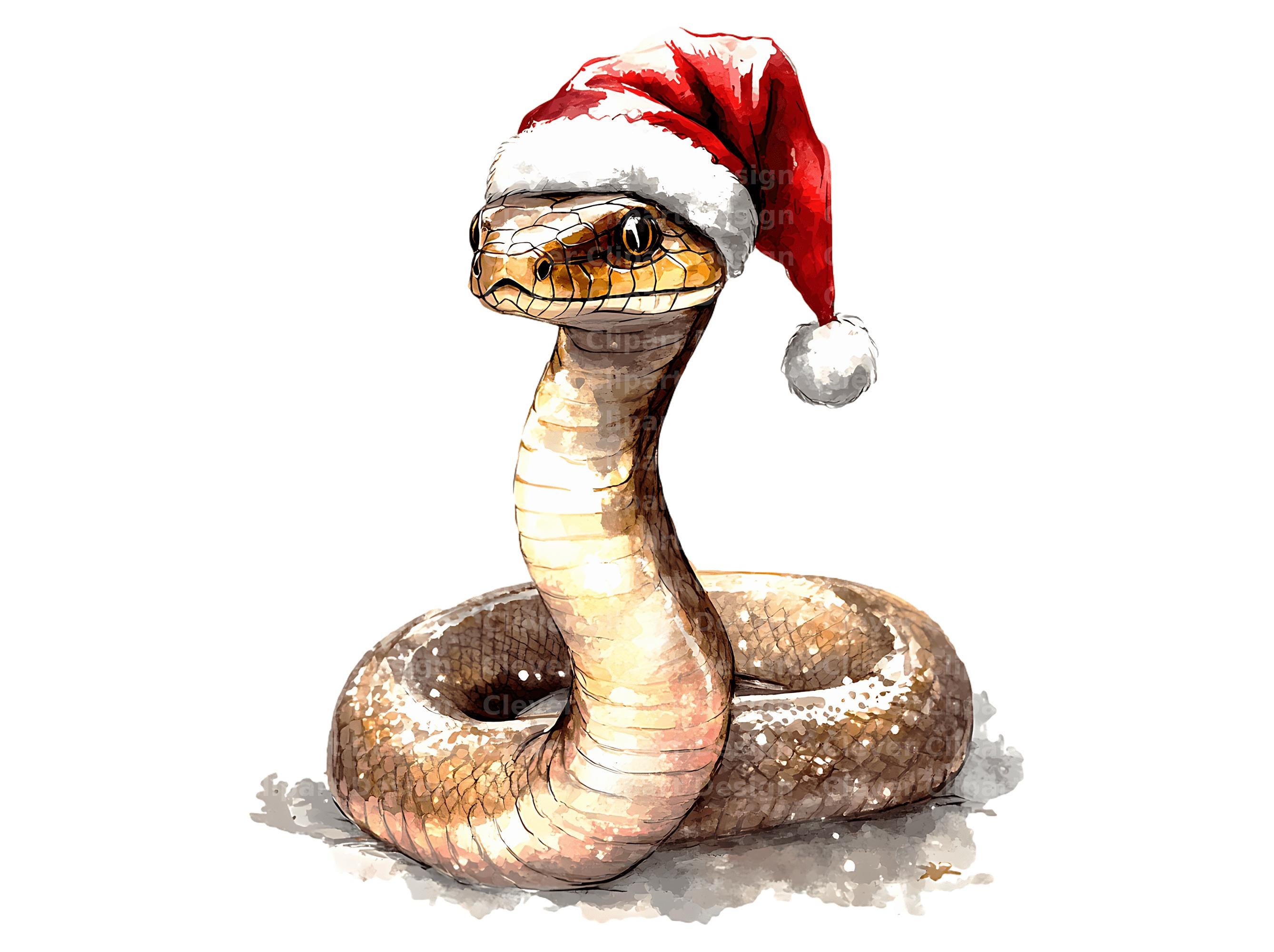 10 Christmas Snake Clipart, Snake Christmas Card Art, Snake in Santa ...
