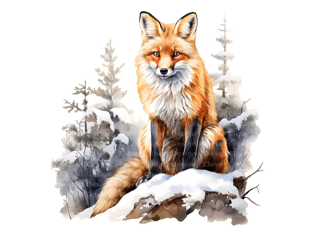 10 Red Fox Clipart, Fox in Winter Clipart, Fox Printable Art ...