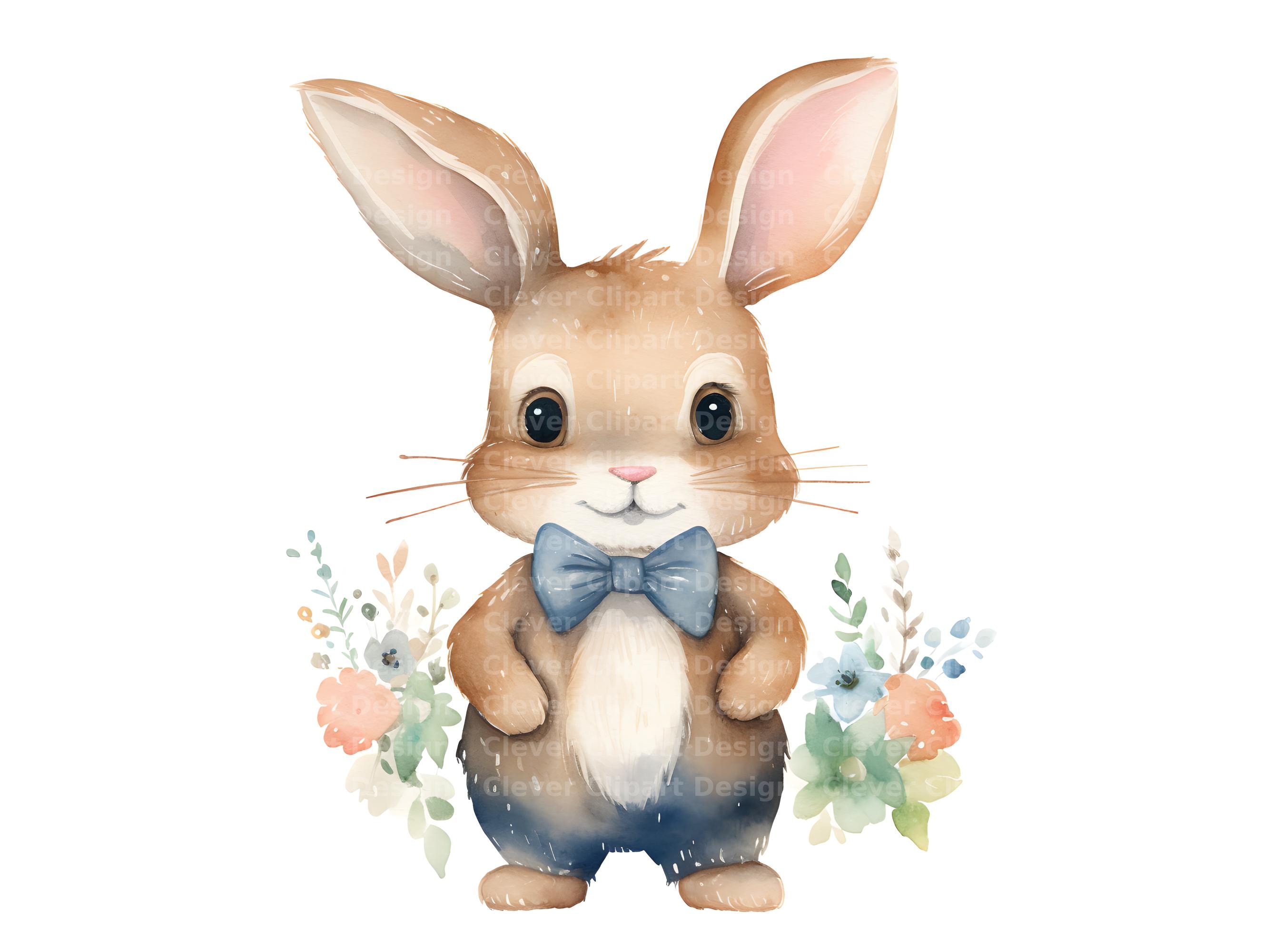 10 Watercolor Bunny Clipart - Baby Rabbit PNG Bundle, Floral Nursery ...