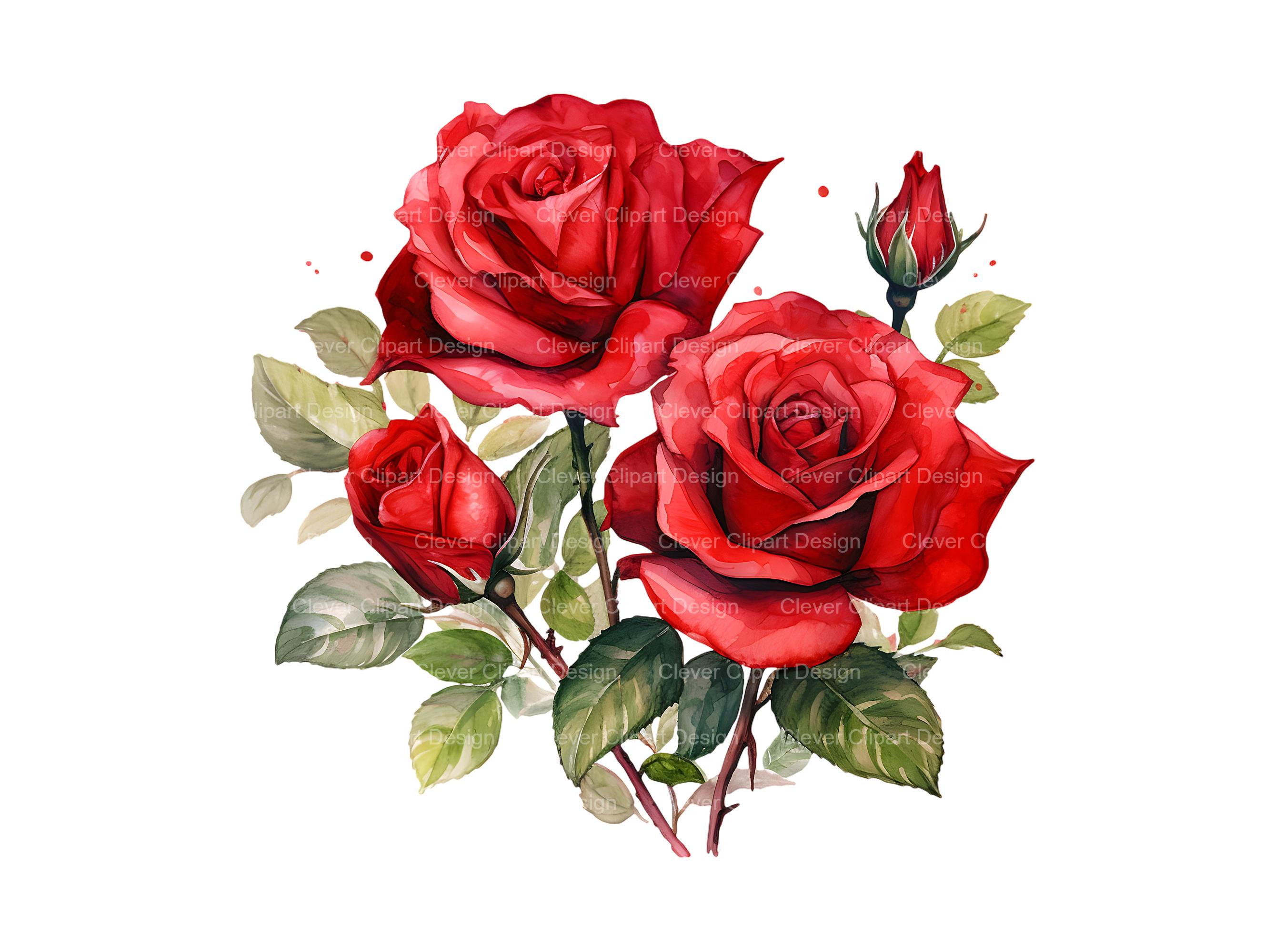 10 Red Roses Clipart, Floral Clipart, Roses Bouquet, Red Roses ...