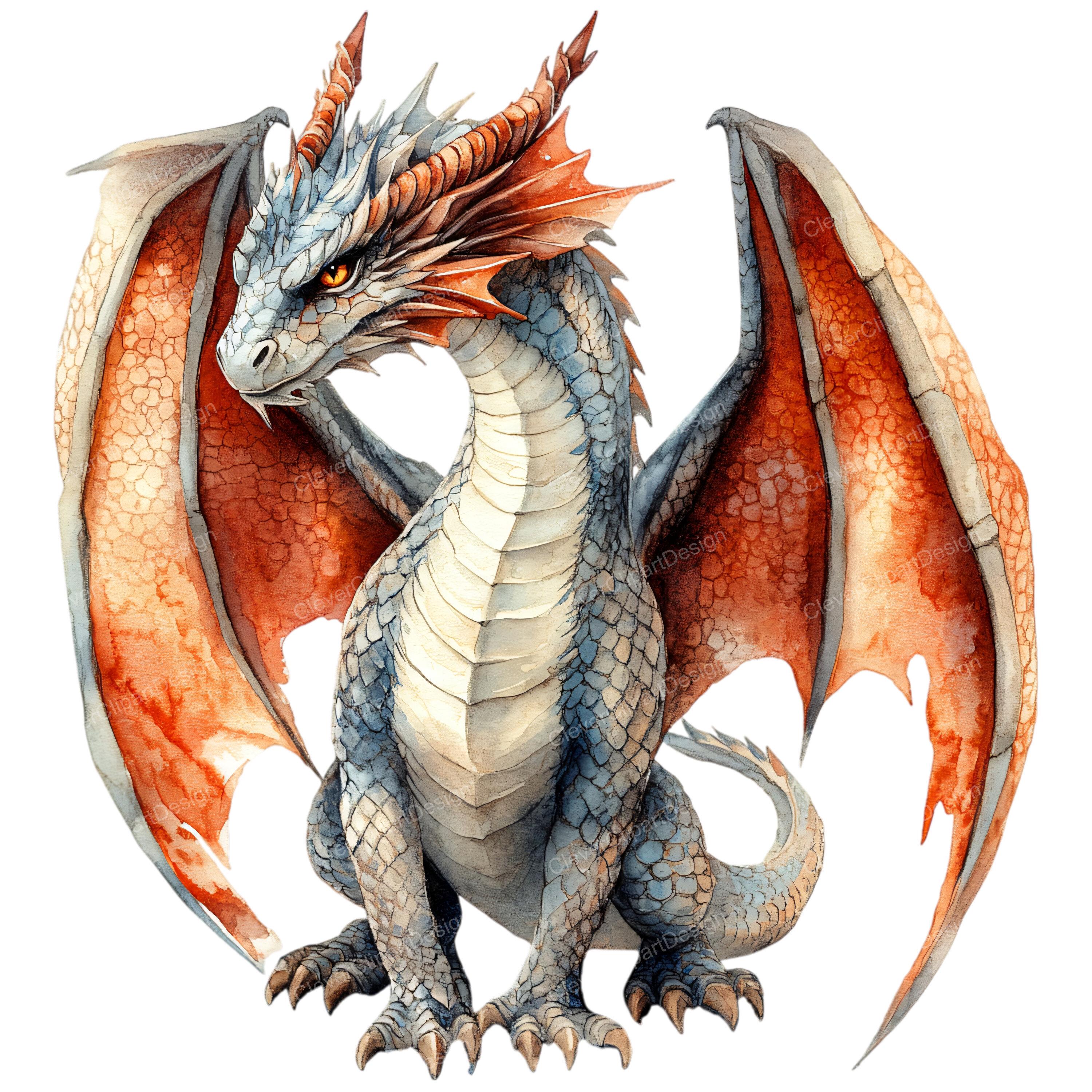 10 Medieval Dragon Clipart - Watercolor Fantasy Dragon Art (PNG/JPG ...