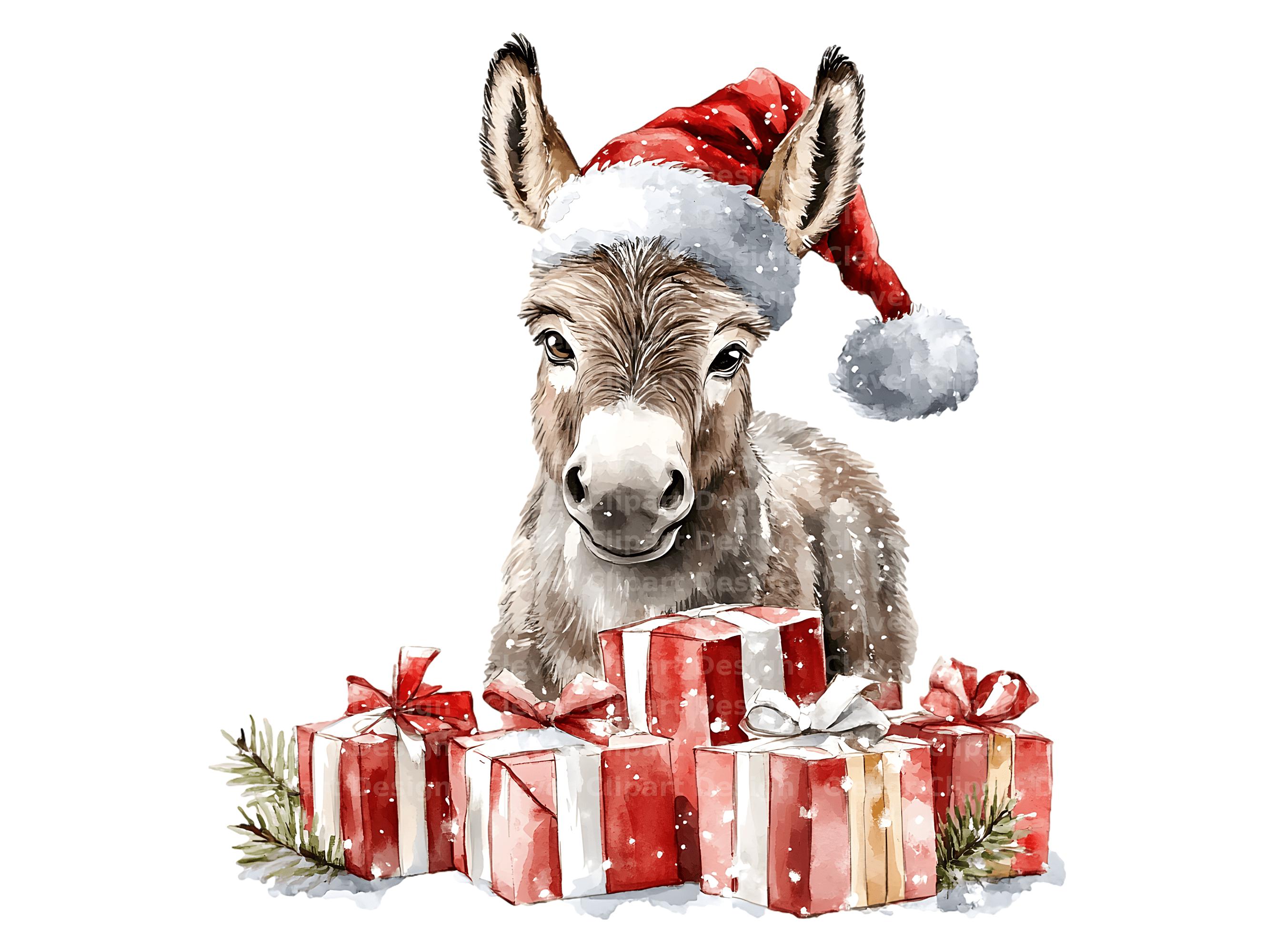 10 Christmas Donkey Clipart, Christmas Card Art, Festive Donkey, Donkey ...