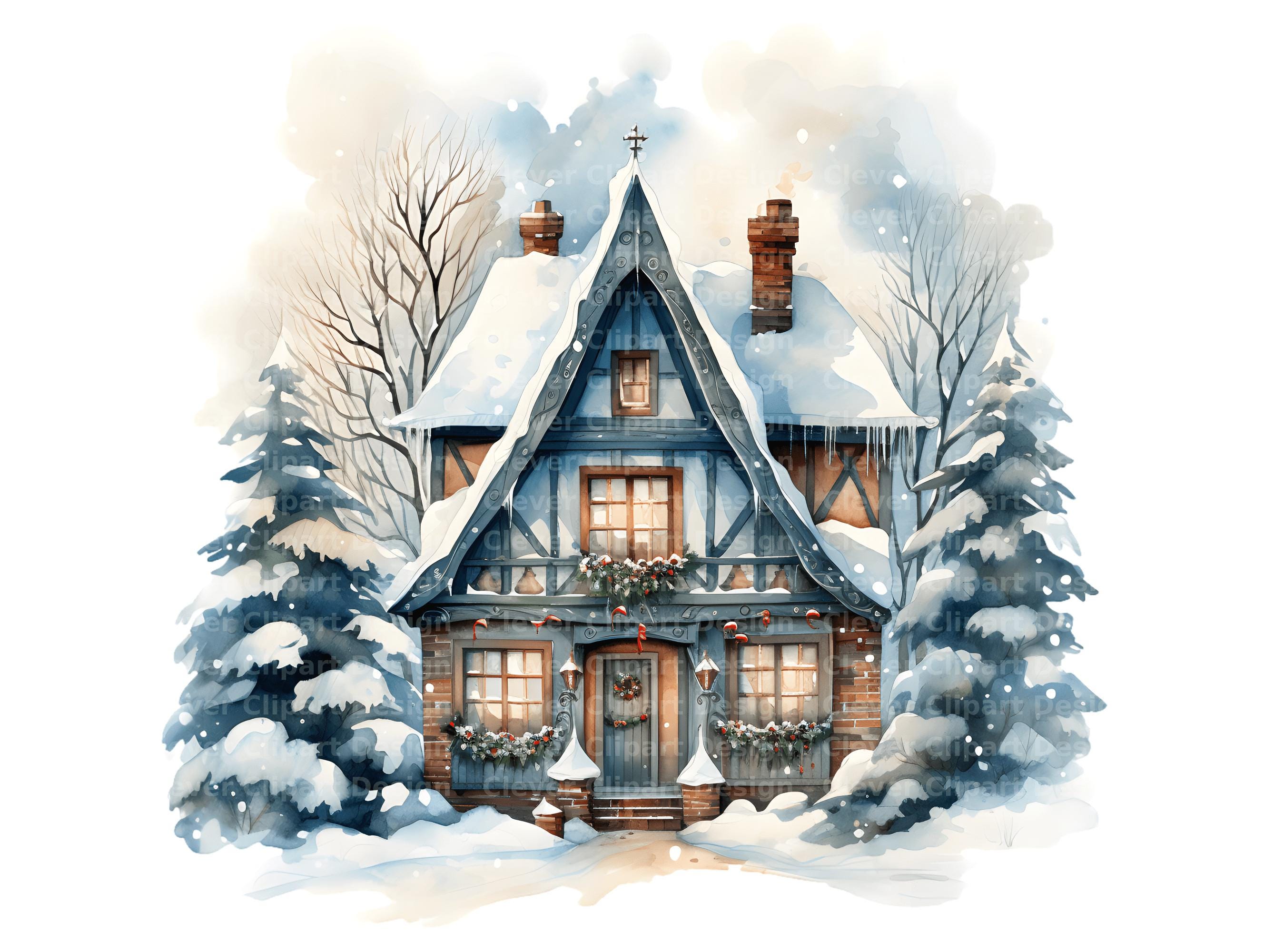 10 Christmas House Clipart, Cozy House PNG, Winter House Clipart, House ...