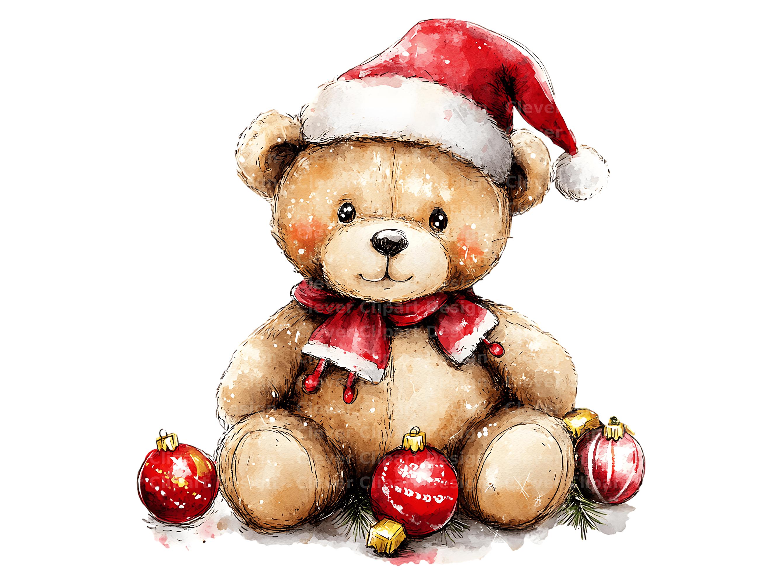 10 Christmas Teddy Bear Clipart - Watercolor Holiday Bear (digital ...