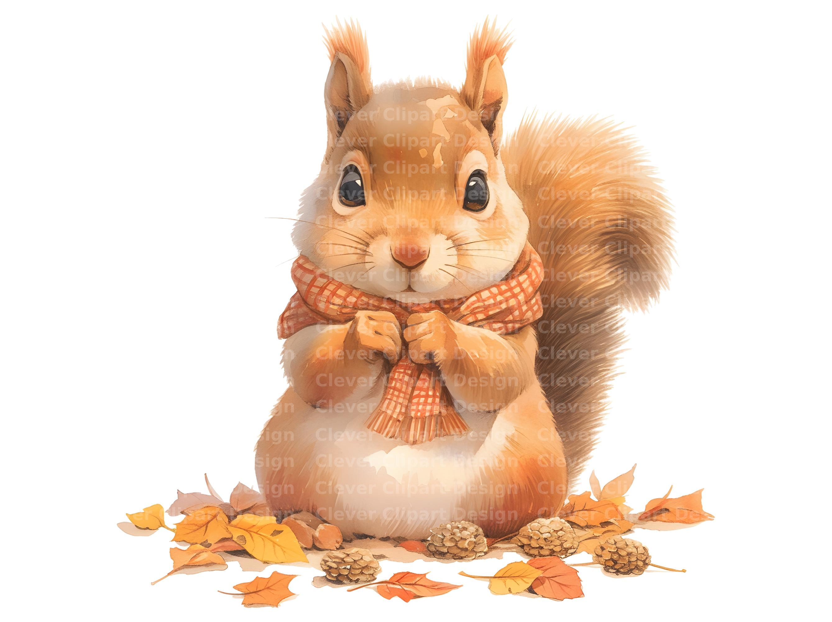 10 Autumn Squirrel Clipart, Fall Squirrel, Leaf, Printable Watercolor ...