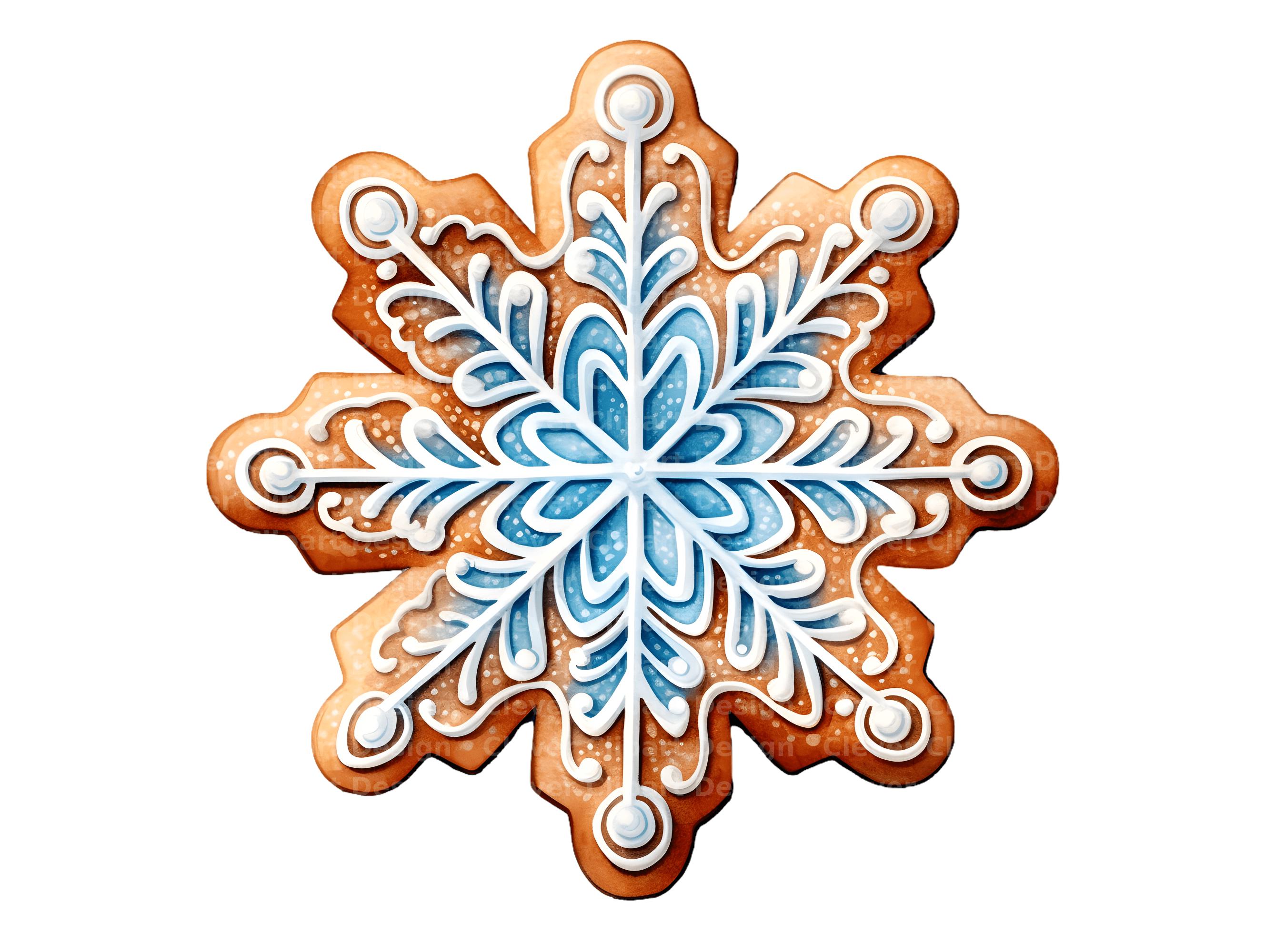 10 Snowflake Cookie Clipart - Watercolor Gingerbread Snowflakes (PNG ...