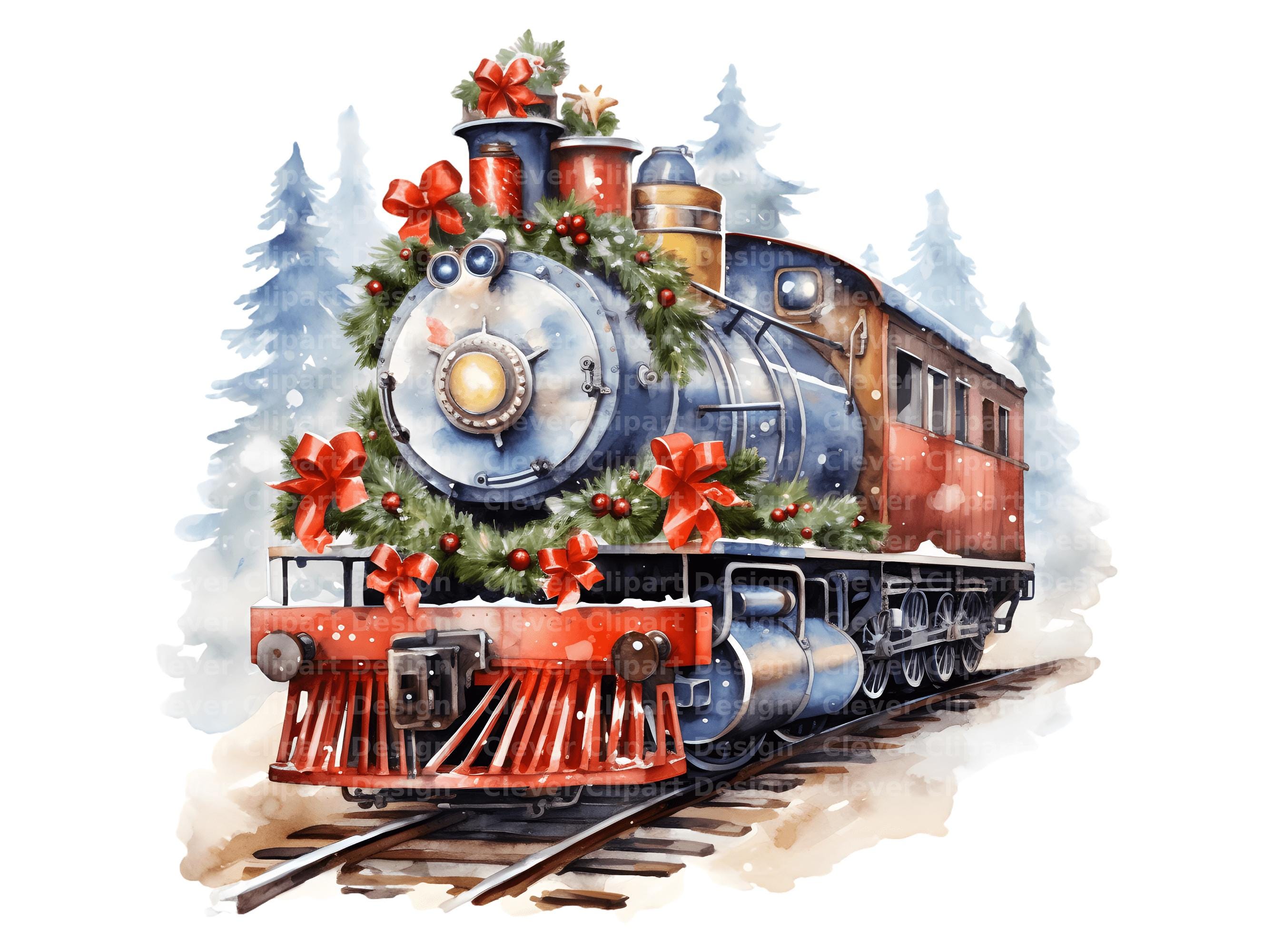 10 Winter Train Clipart, Christmas Train PNG, Festive Steam Train ...