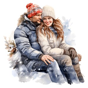 10 Winter Couple Clipart - Watercolor Winter Scene PNG Bundle - Etsy