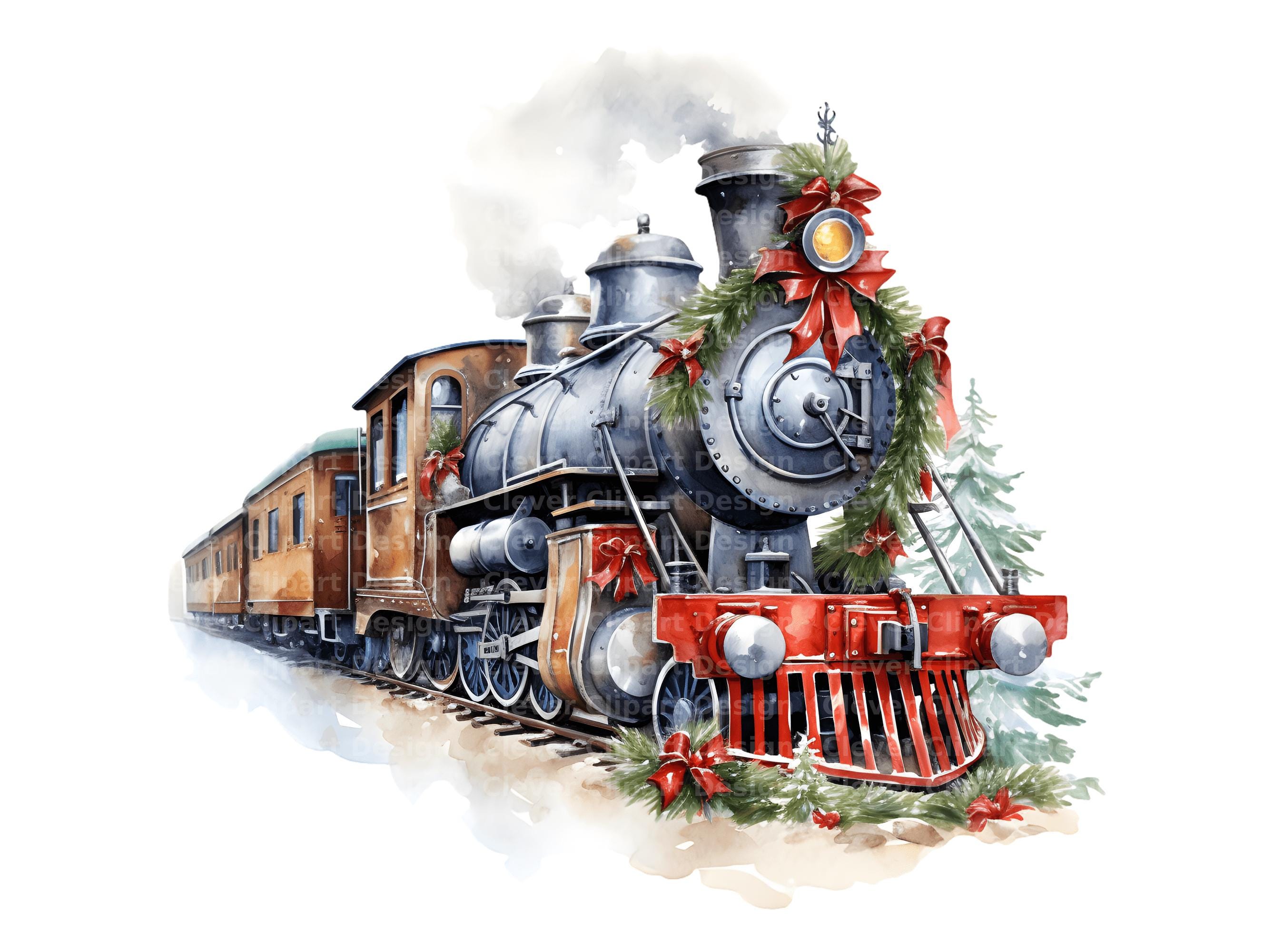 10 Winter Train Clipart, Christmas Train PNG, Festive Steam Train ...