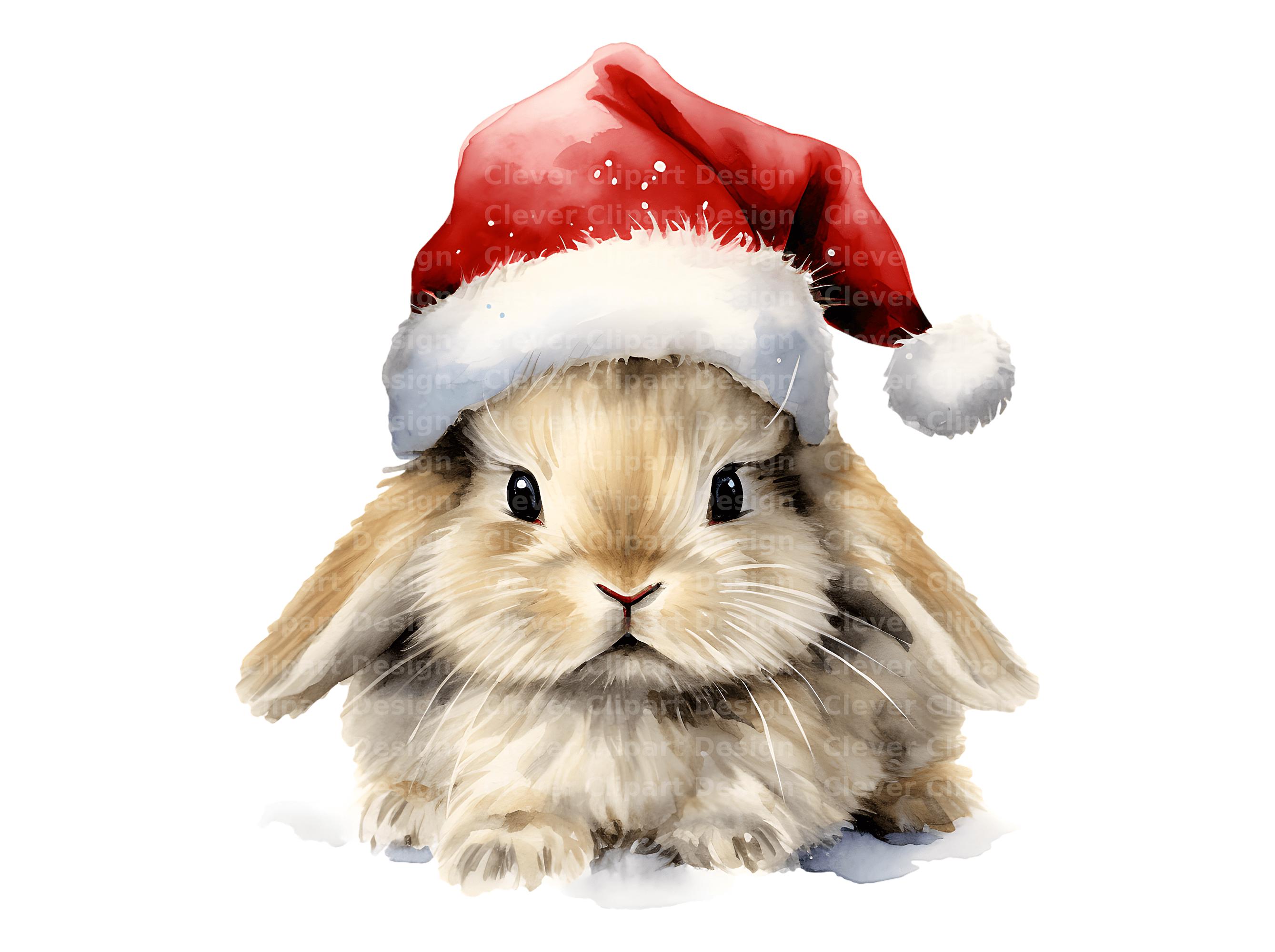 10 Fluffy Christmas Bunny Clipart, Bunny in Santa Hat, Christmas Bunny ...