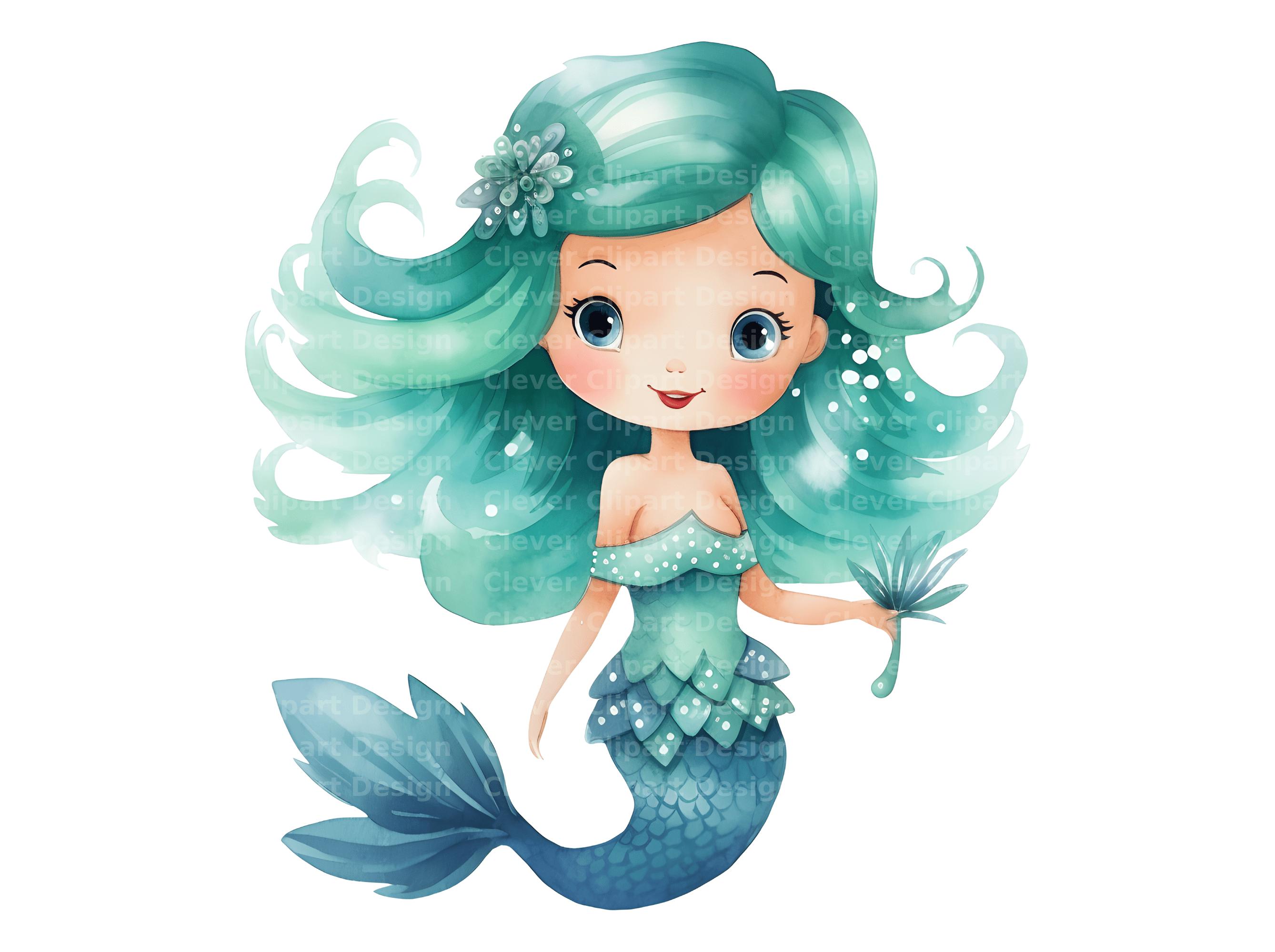 10 Cute Mermaid Clipart, Cartoon Mermaid PNG, Sea Siren Clipart ...
