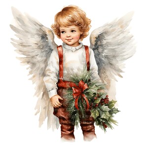 10 Angel Boy Clipart - Watercolor Christmas Angel (PNG/JPG Digital ...