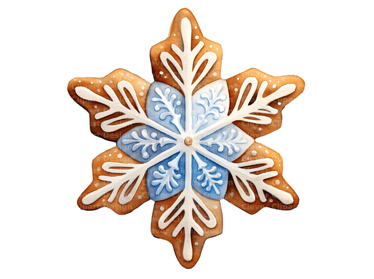 10 Snowflake Cookie Clipart - Watercolor Gingerbread Snowflakes (PNG ...