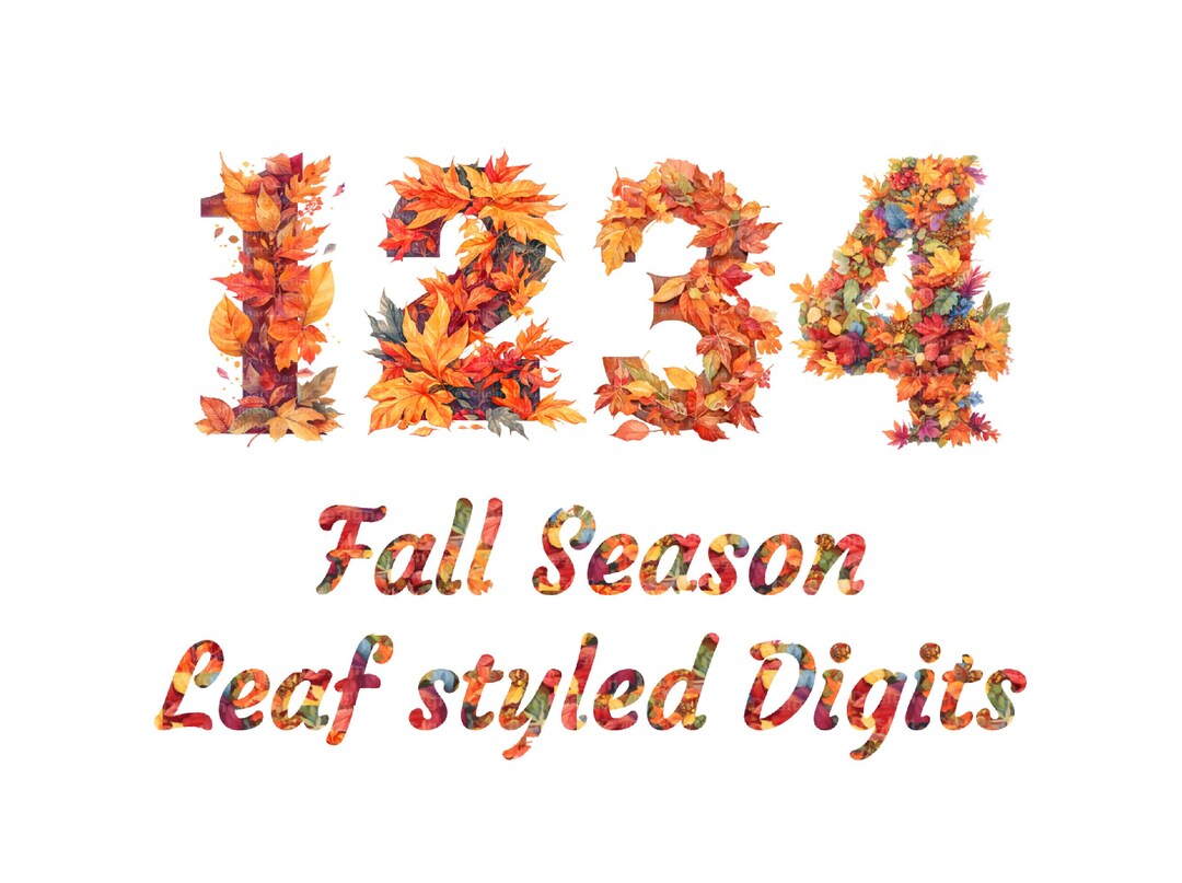 Fall Digits Clipart, Leaf Numbers PNG, Autumn Numbers, Leaf Digits PNG ...