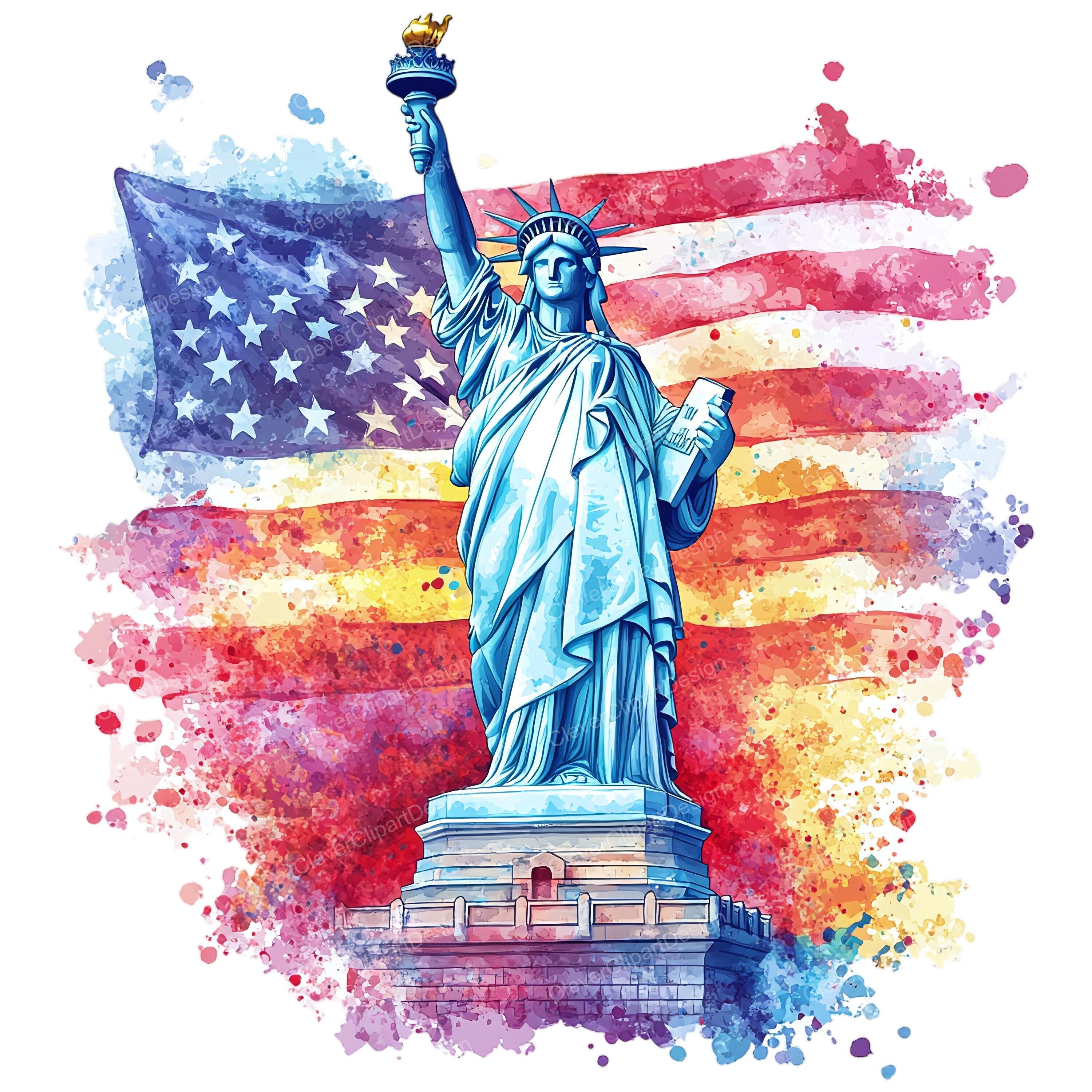 10 Statue of Liberty Clipart - Watercolor USA Flag, Patriotic Art (JPG ...