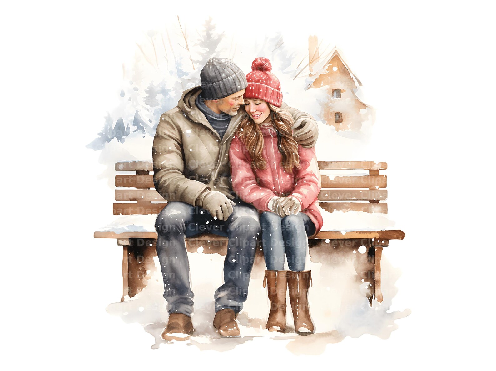 10 Winter Couple Clipart - Watercolor Winter Scene PNG Bundle - Etsy