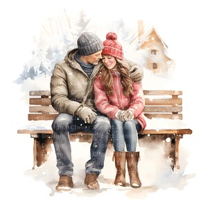 10 Winter Couple Clipart - Watercolor Winter Scene PNG Bundle - Etsy