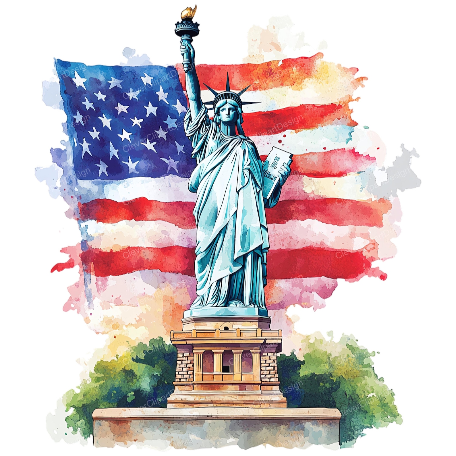 10 Statue of Liberty Clipart - Watercolor USA Flag, Patriotic Art (JPG ...