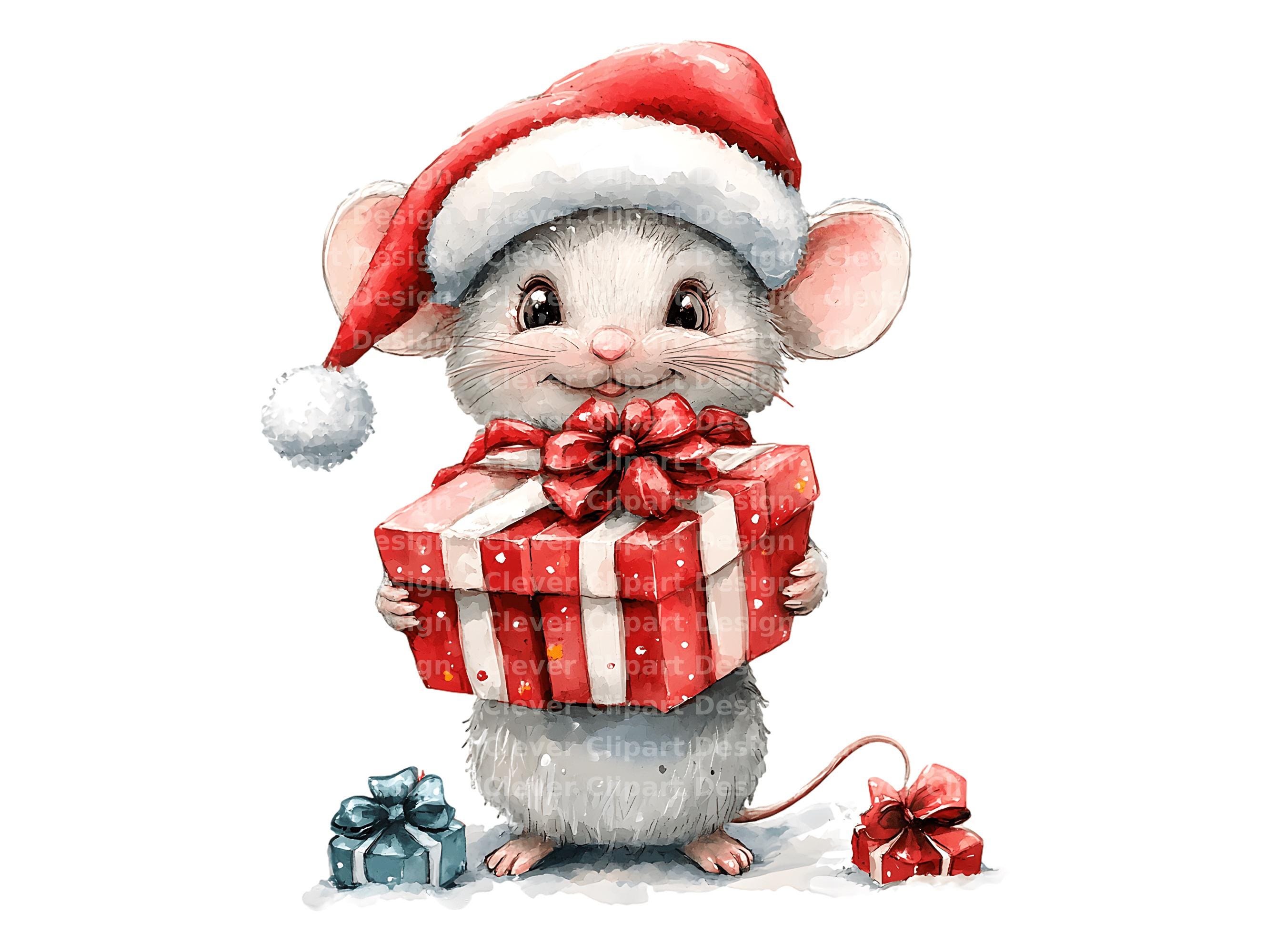 10 Christmas Mouse Clipart - Watercolor Holiday Mice PNG Bundle - Etsy